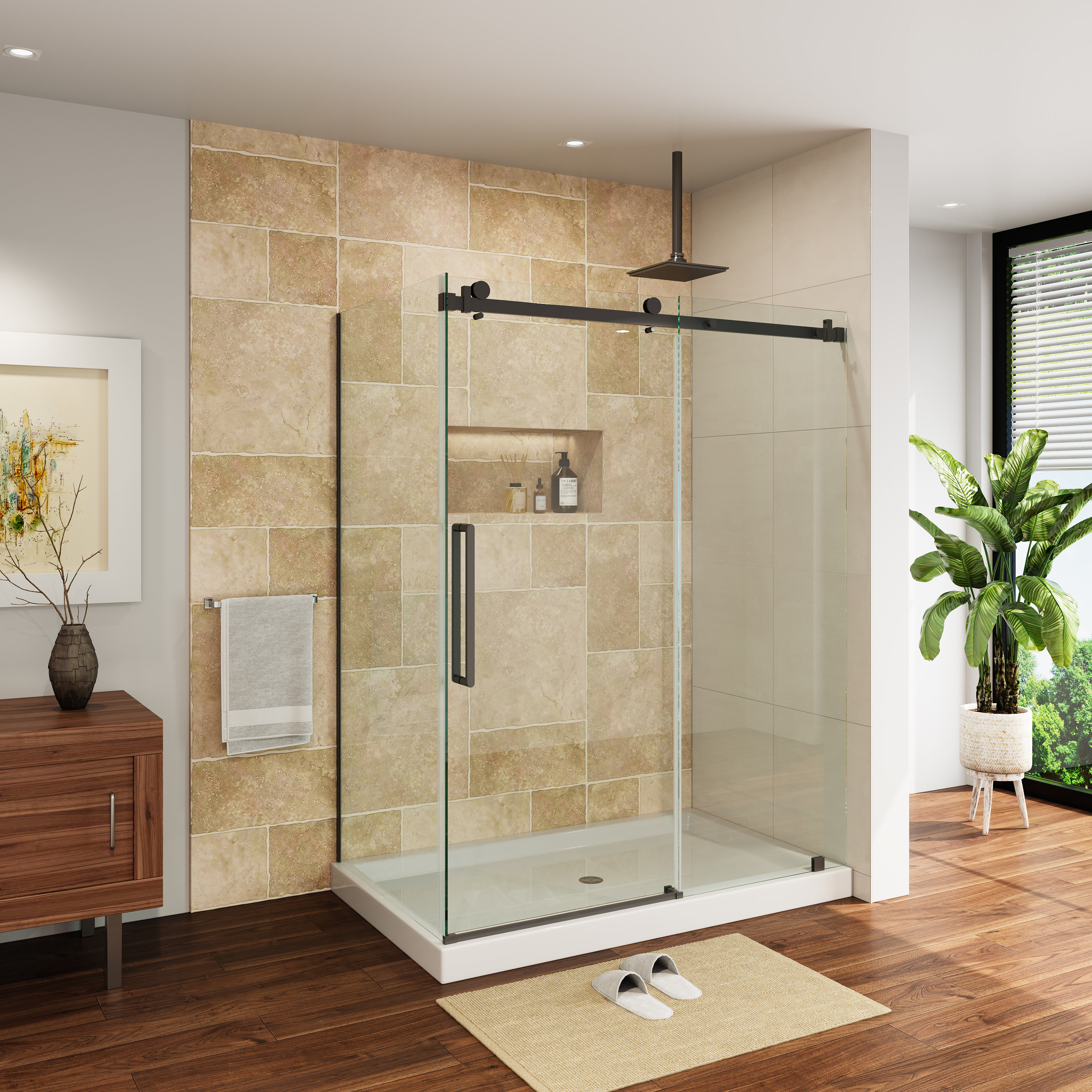 HOROW 60''W x 34.5"D x 76''H Walk In Frameless Rectangle Shower ...