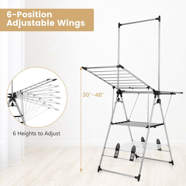 Rebrilliant 2-layer Aluminum Foldable Drying Rack W/ Hanging Bar & 2 ...
