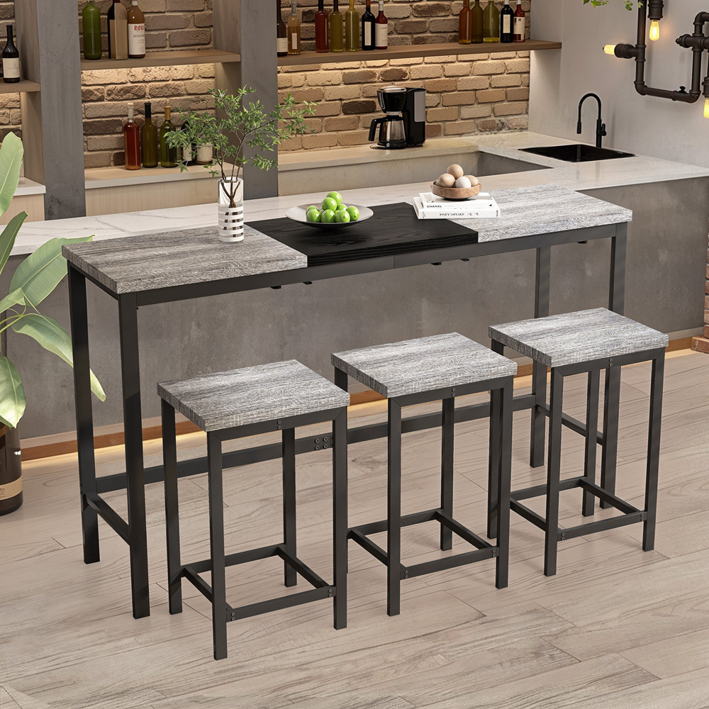 Orren Ellis Modern Design Kitchen Dining Table Set with 3 Stools, Grey ...