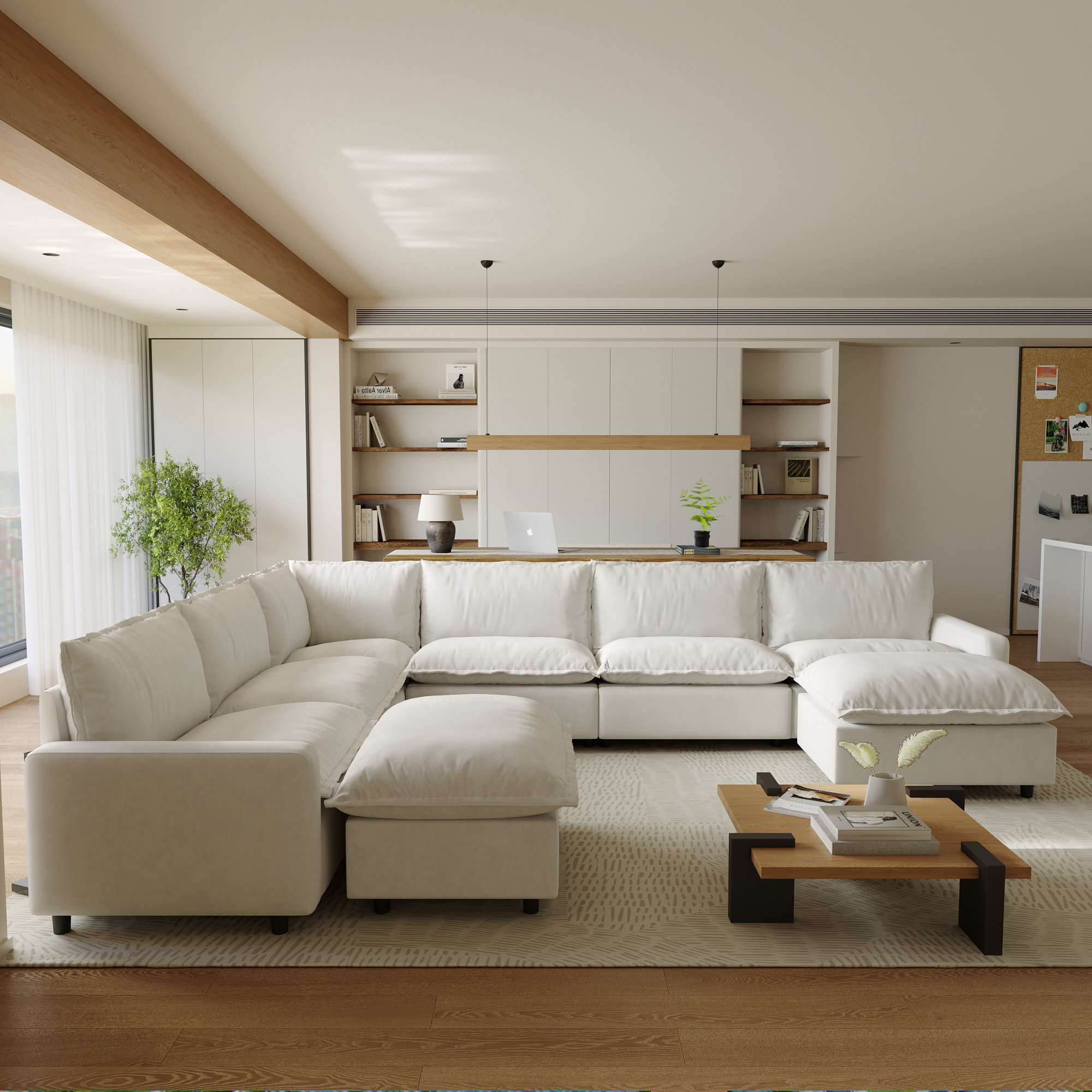 Latitude Run® Moncada 8-Piece Modular Linen L-Shaped Power Reclining ...