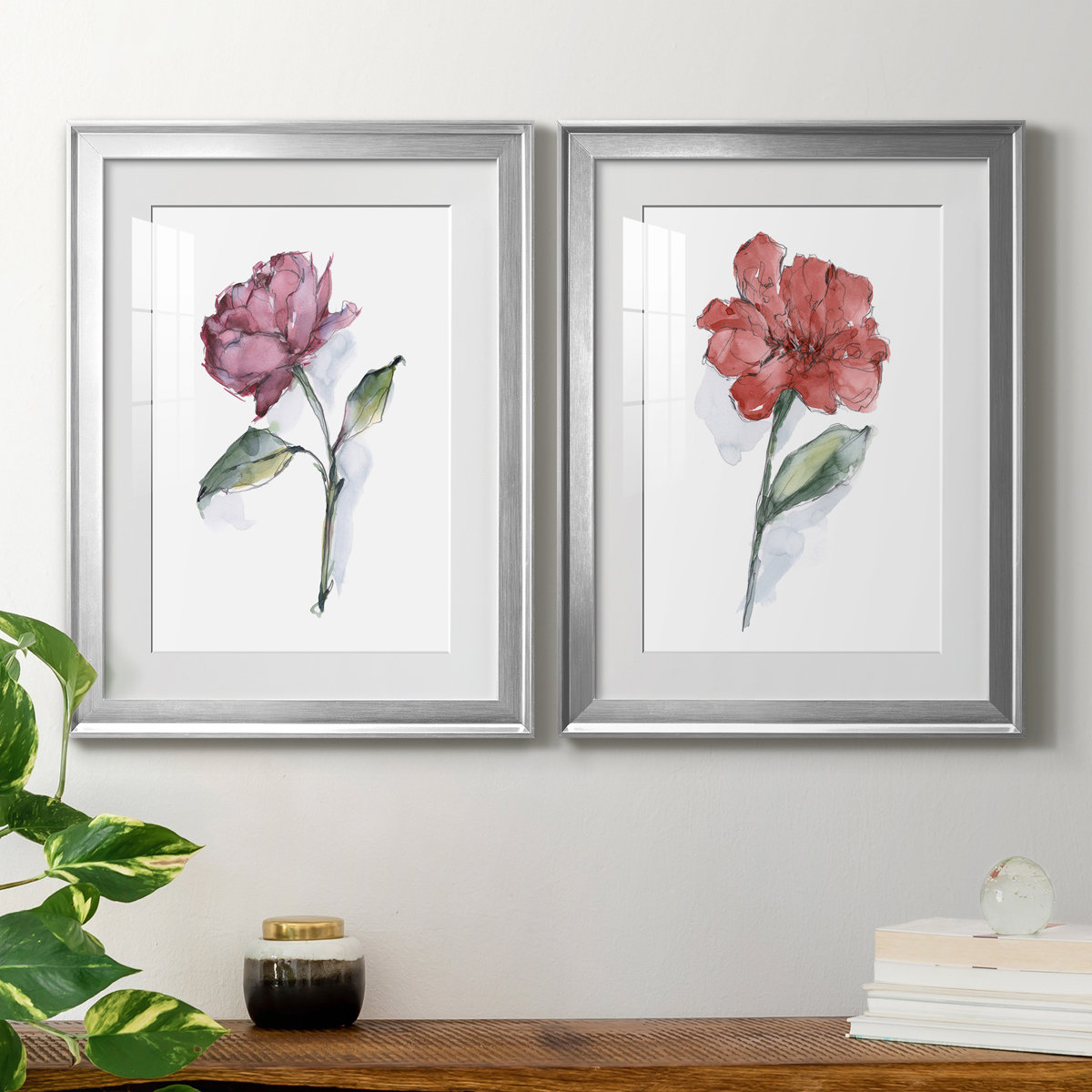 Winston Porter Watercolor Floral Contour III Premium Framed Print ...