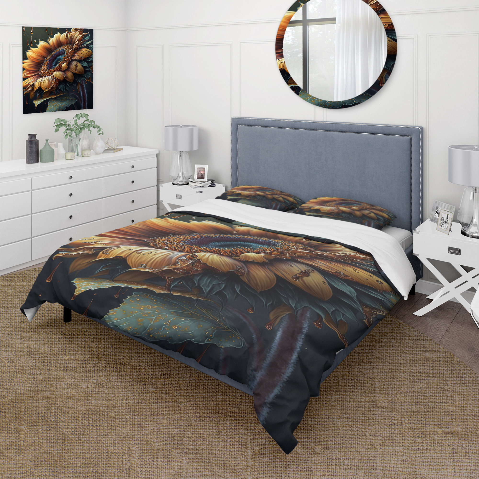 Design Art Realistic Sunflower - Floral Sunflower Duvet Cover Set ...
