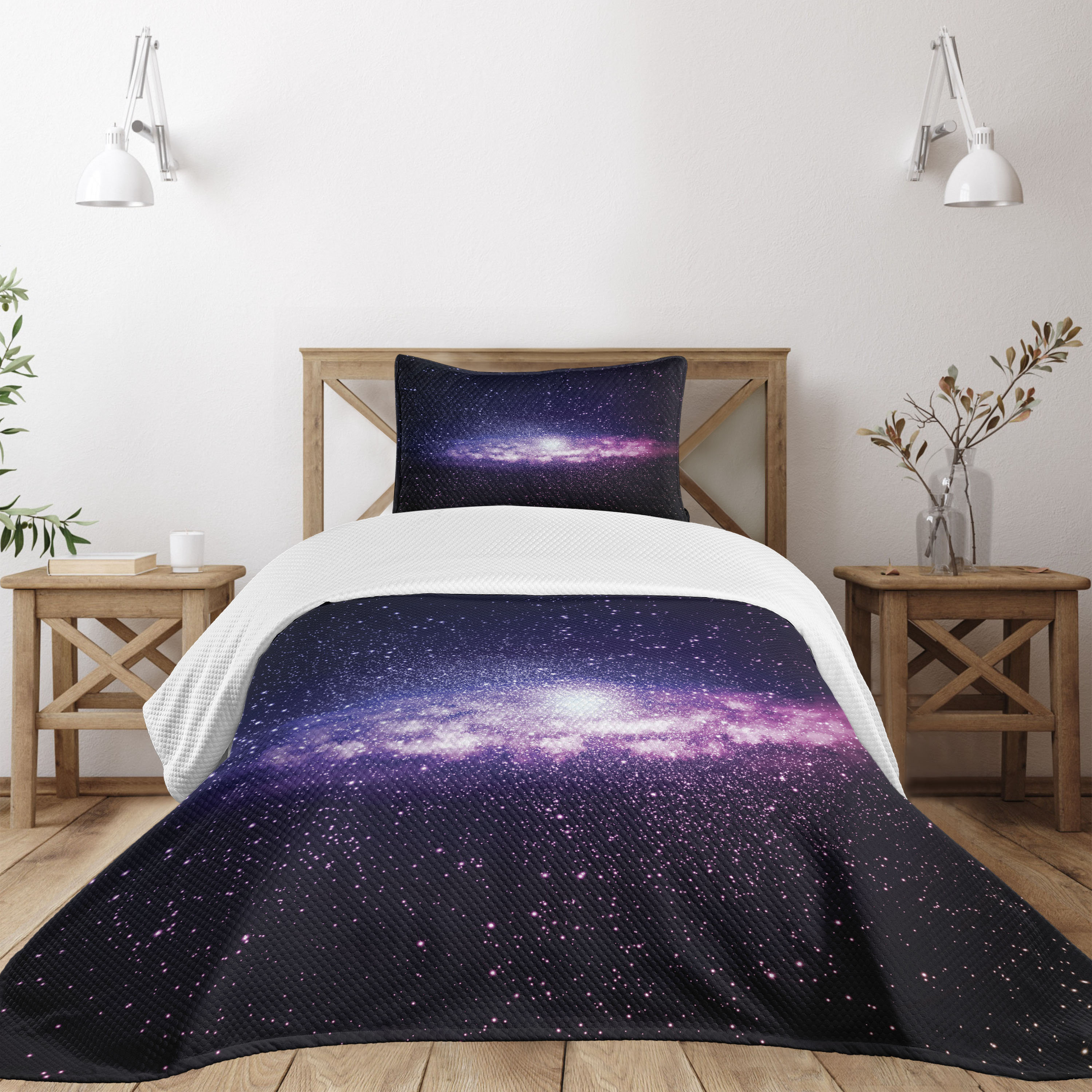 Ambesonne Galaxy Bedspread Set Nebula Cloud Milky Way Purple Dark Blue ...