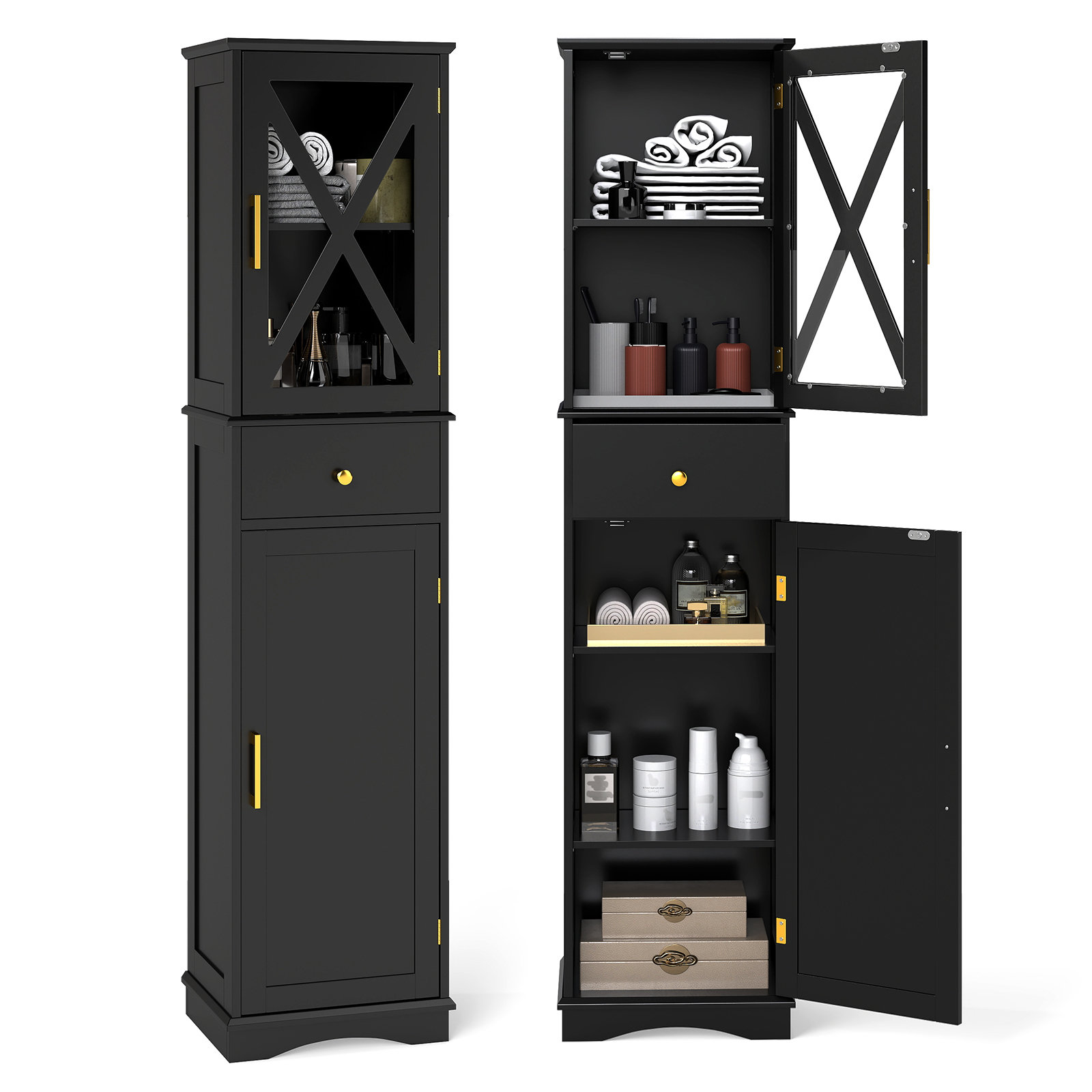 Lark Manor Bathroom Tall Cabinet Freestanding Narrow Storage Cupboard ...