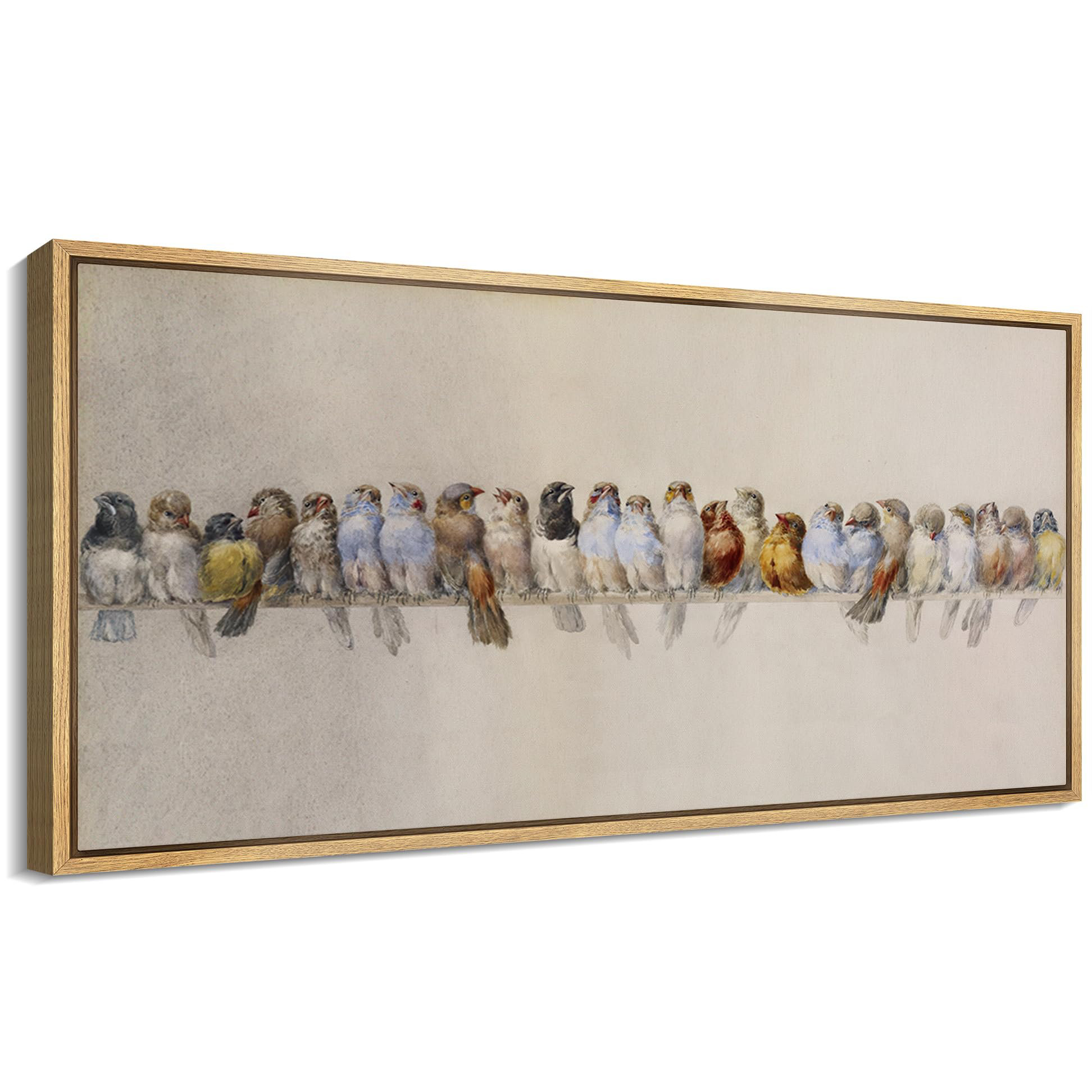 IDEA4WALL Animals Row Of Birds On Perch Framed On Canvas Print | Wayfair