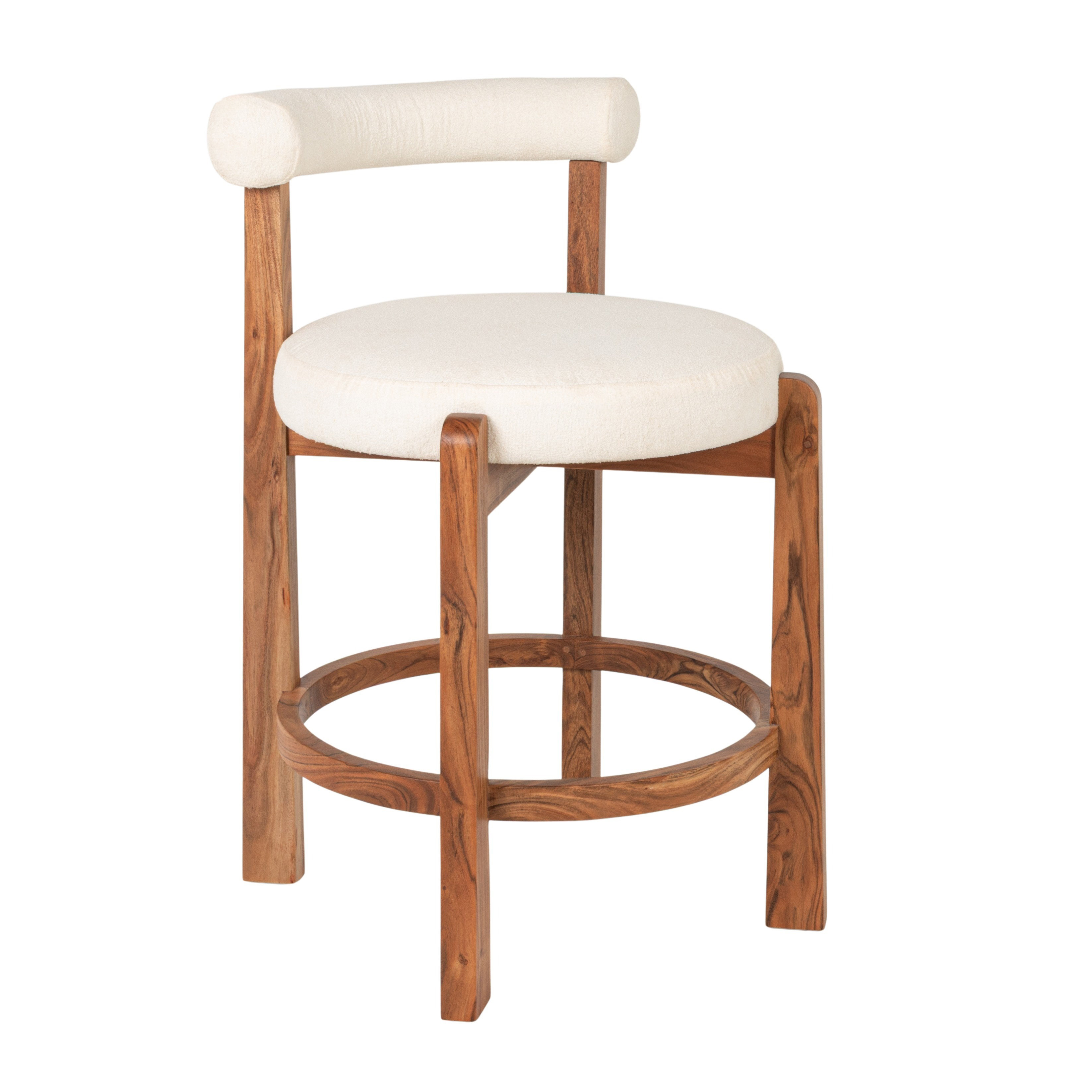 Rowena Interiors Acacia Wood & Boucle Counter Height Bar Chair | Wayfair