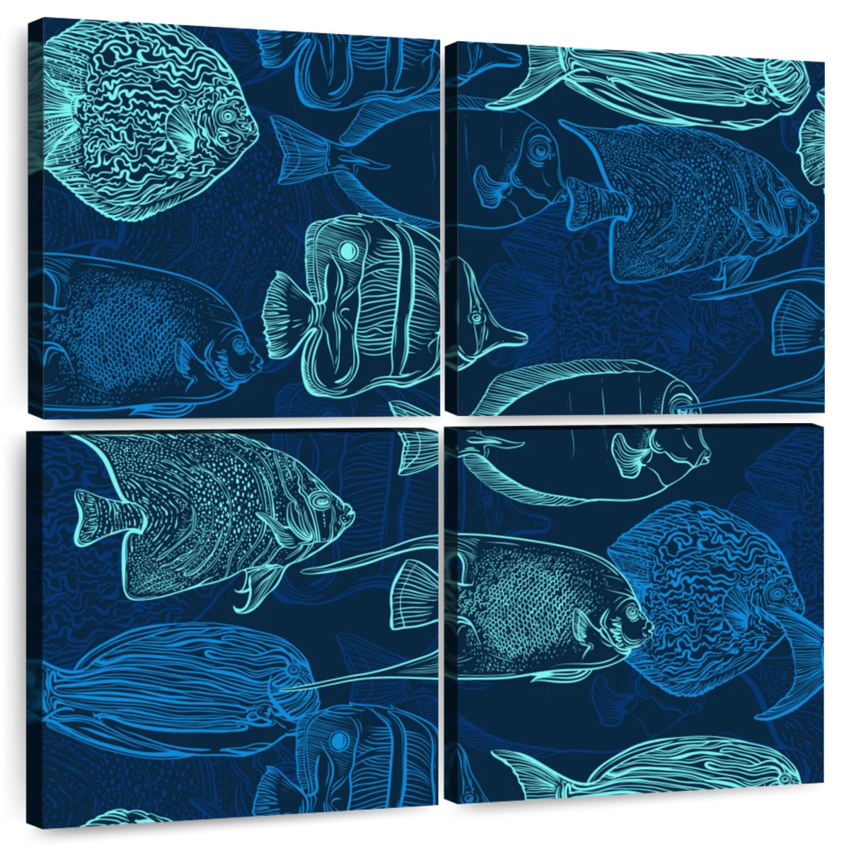 Ebern Designs Brampt Blue Green Fish Outlines | Wayfair