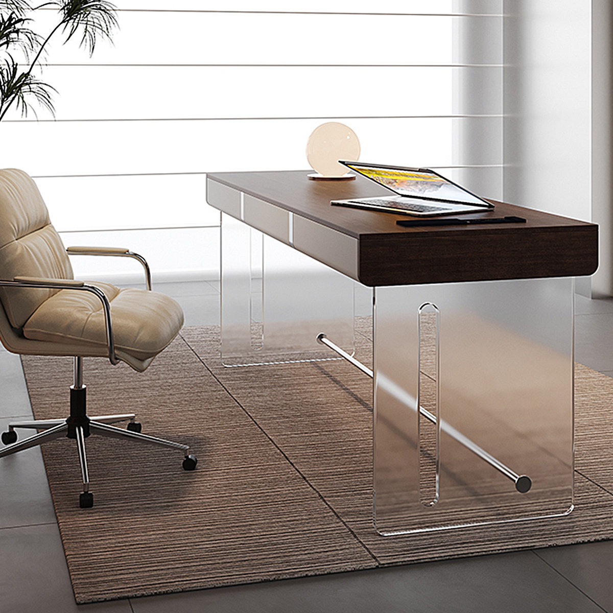 Isla Hopping Modern Minimalist Walnut-Coloured Acrylic Floating Desk ...