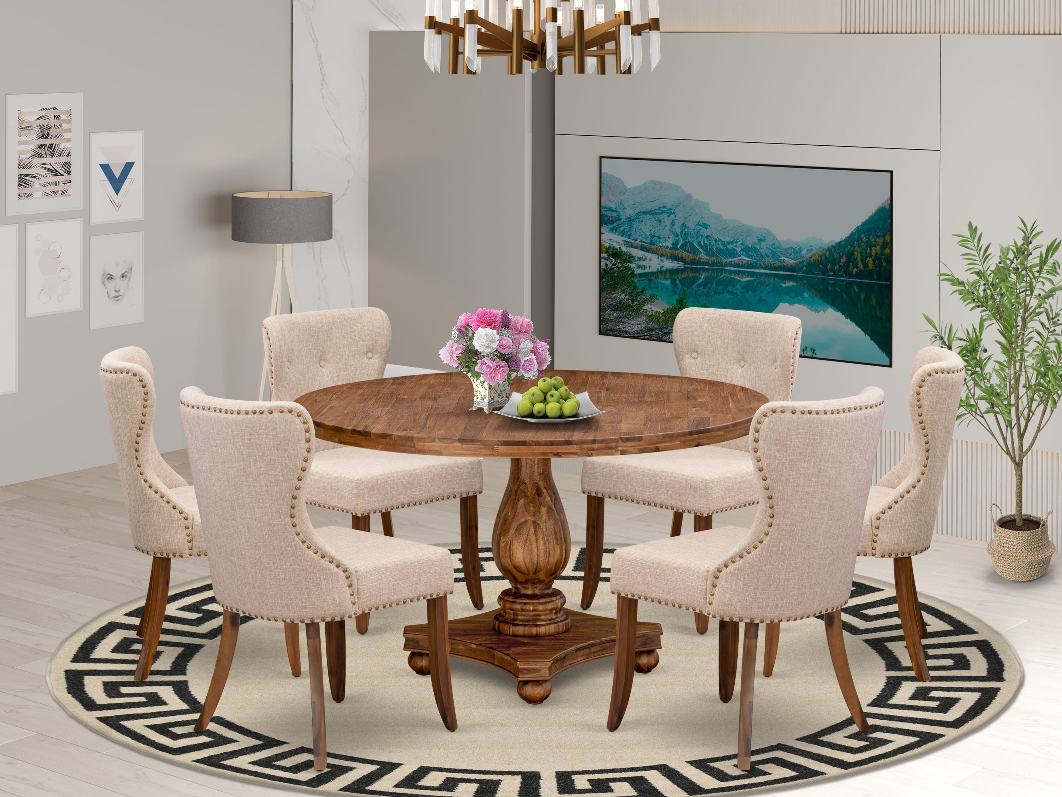 Red Barrel Studio® 7-Pc Dining Table Set Includes a Pedestal Dining ...