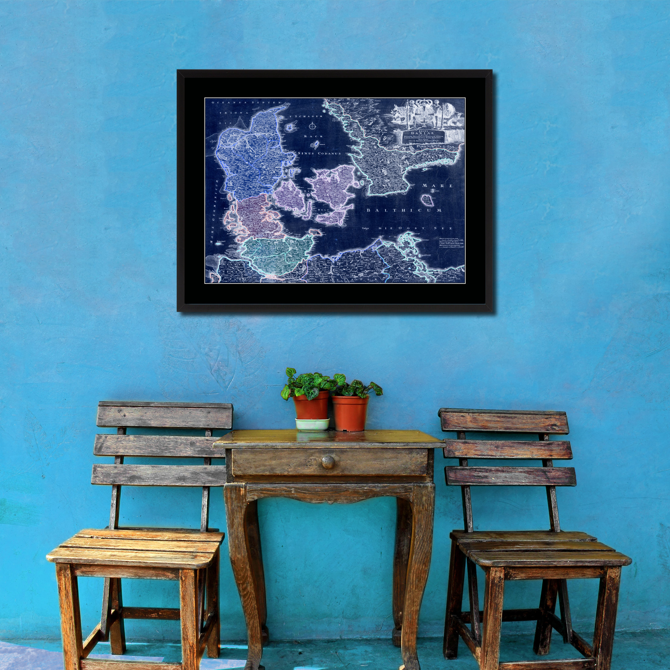 17 Stories Denmark Centuries Vivid Map Print On Canvas With Black Frame ...