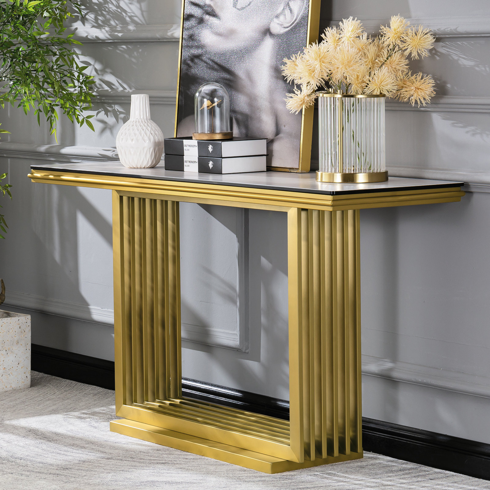 Everly Quinn Berring 55'' Glass Top Console Table | Wayfair