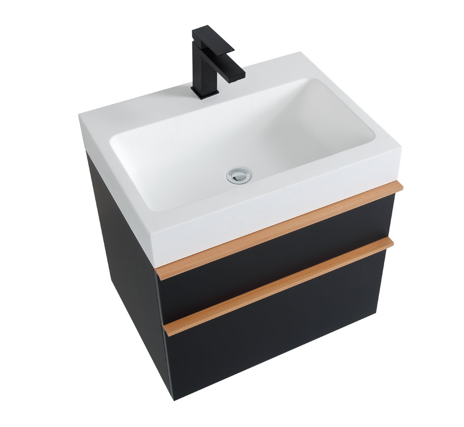 Wrought Studio™ Black Wall Mounted Bathroom Vanity With Integrated ...