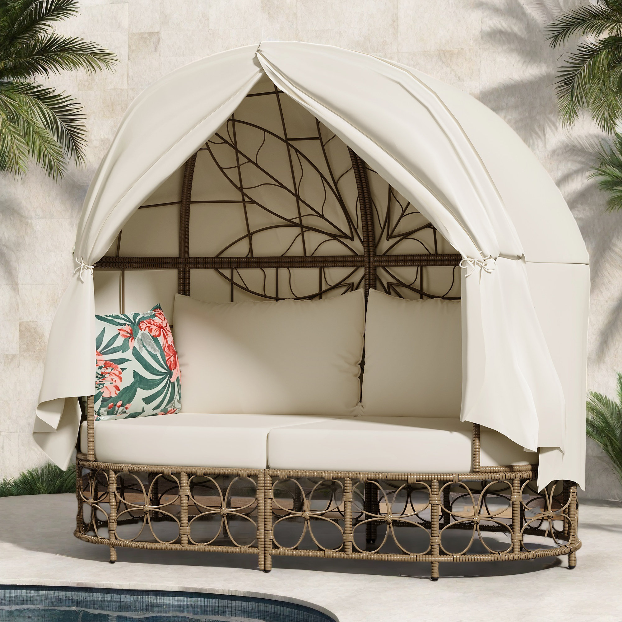 Bay Isle Home™ 59.8" Daybed Outdoor Sunbed With Colorful Pillows ...