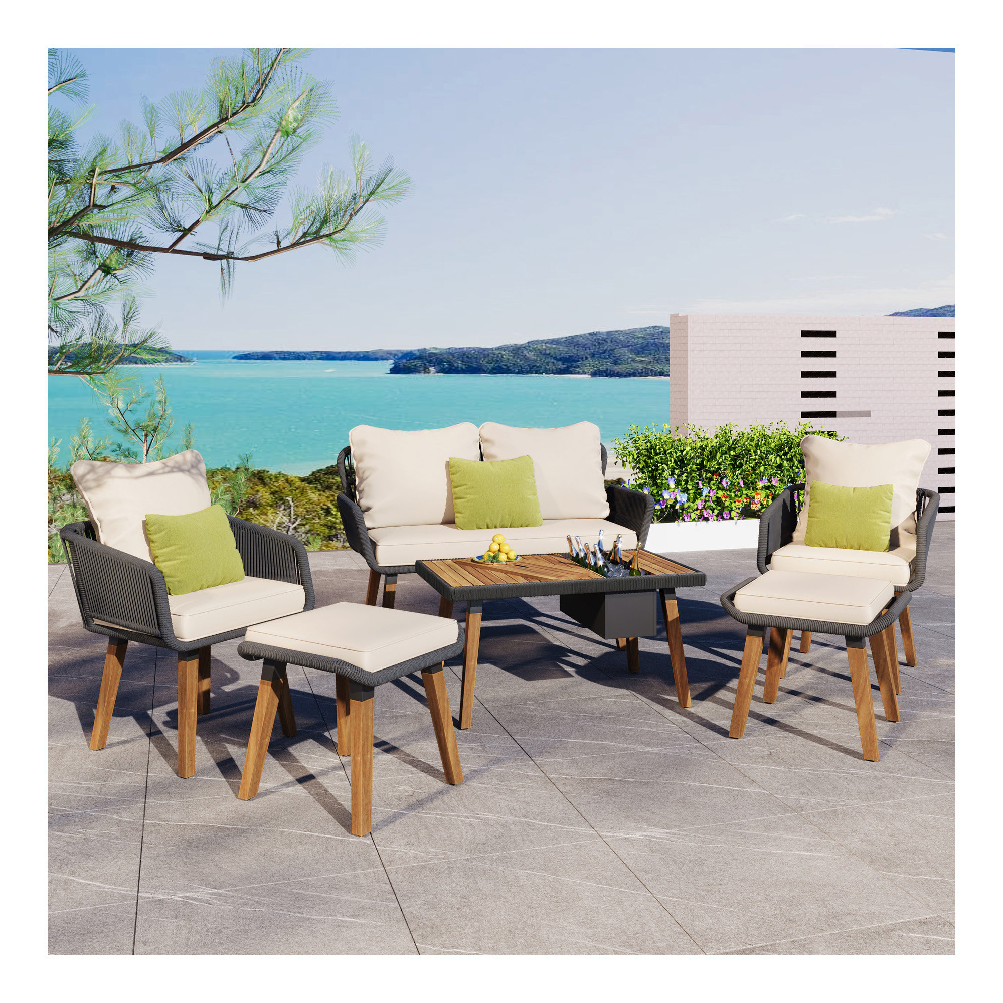 Corrigan Studio 6-Piece Rope Patio Furniture Set, Outdoor Furniture ...