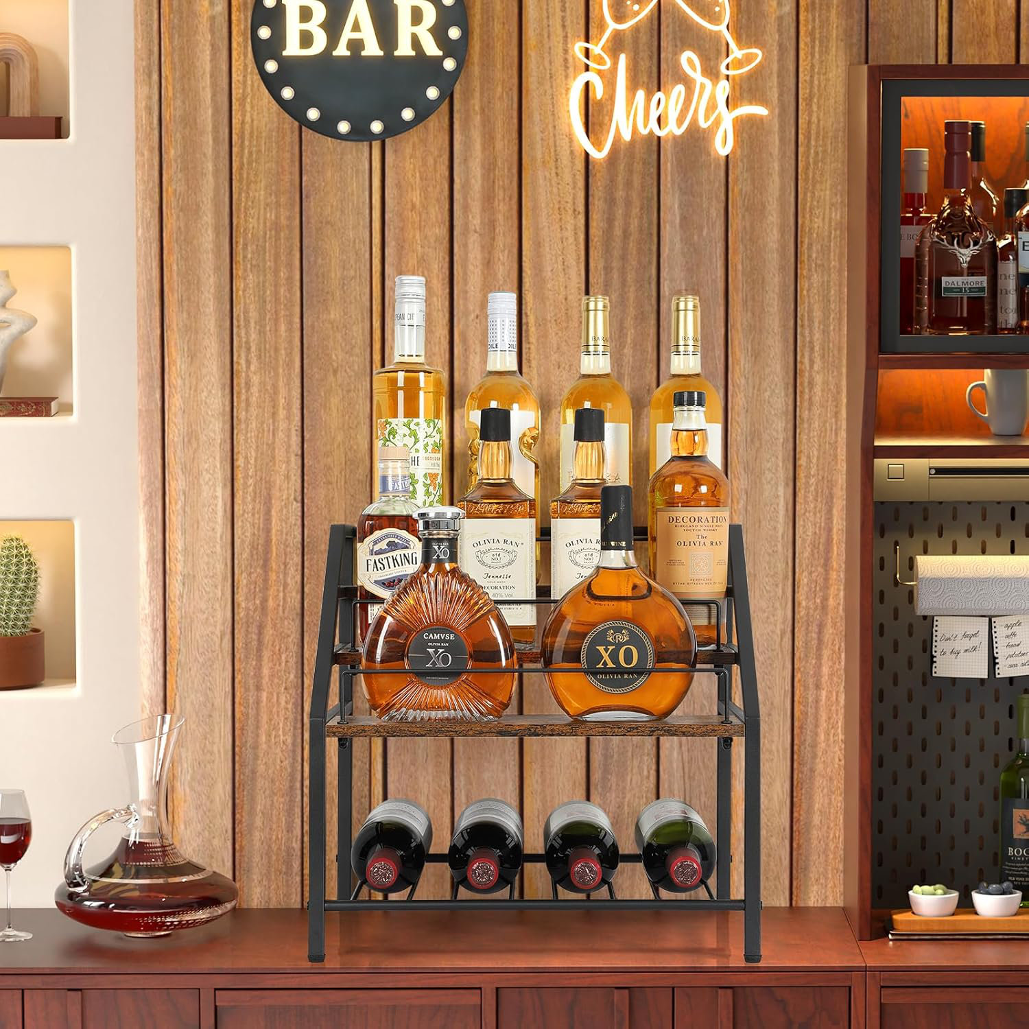 Latitude Run® Wine Racks Countertop, 3-Tier Liquor Bottle Display Shelf ...