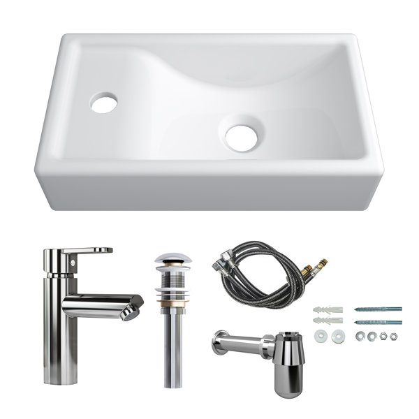 MEJE 16-Inch Wall Hung Basin Sink Combo, Small Cloakroom Basin ...