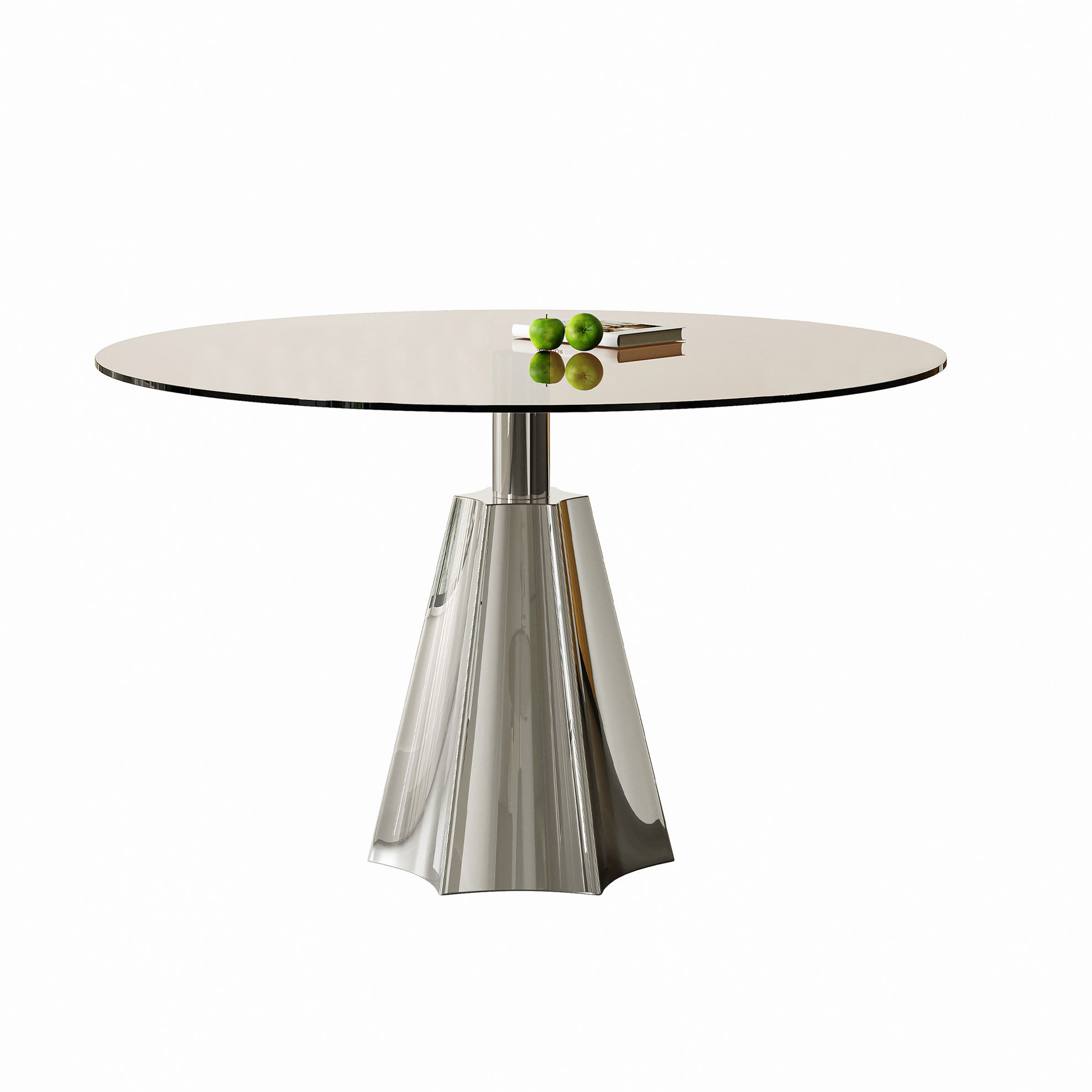 Brayden Studio® Compact 35" Round Dining Table, Glass Top & Silver ...