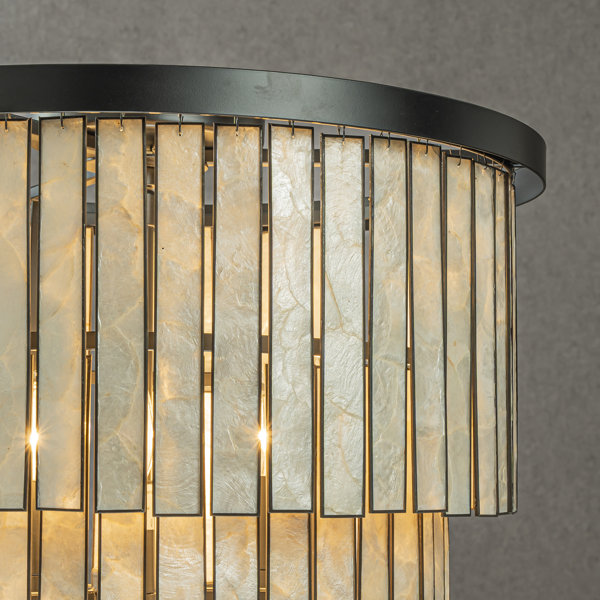 Mercer41 Jenya Matte Black Coastal Natural Capiz Round Flush Mount 5 ...