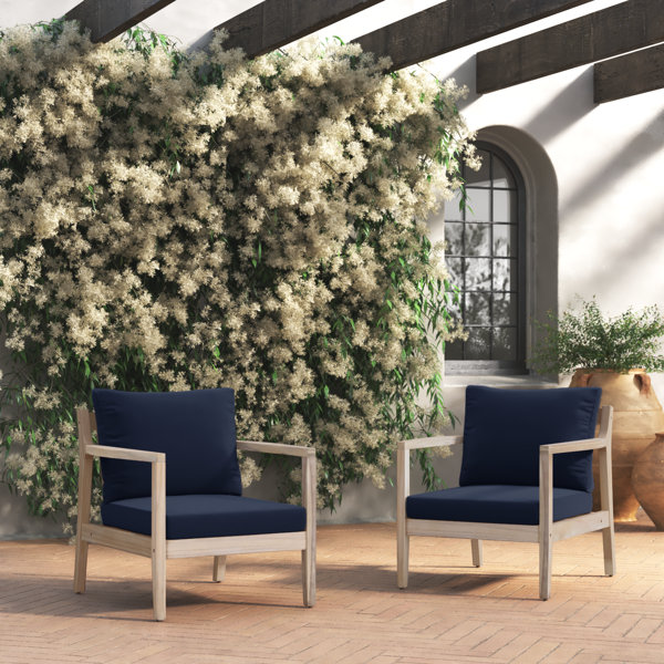 Joss & Main Amina Outdoor Solid Wood Acacia Chair with Cushions ...