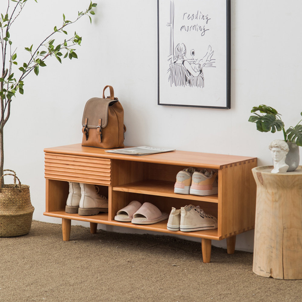 Hokku Designs Multilayer solid board + Pine wood with drawer Bench ...