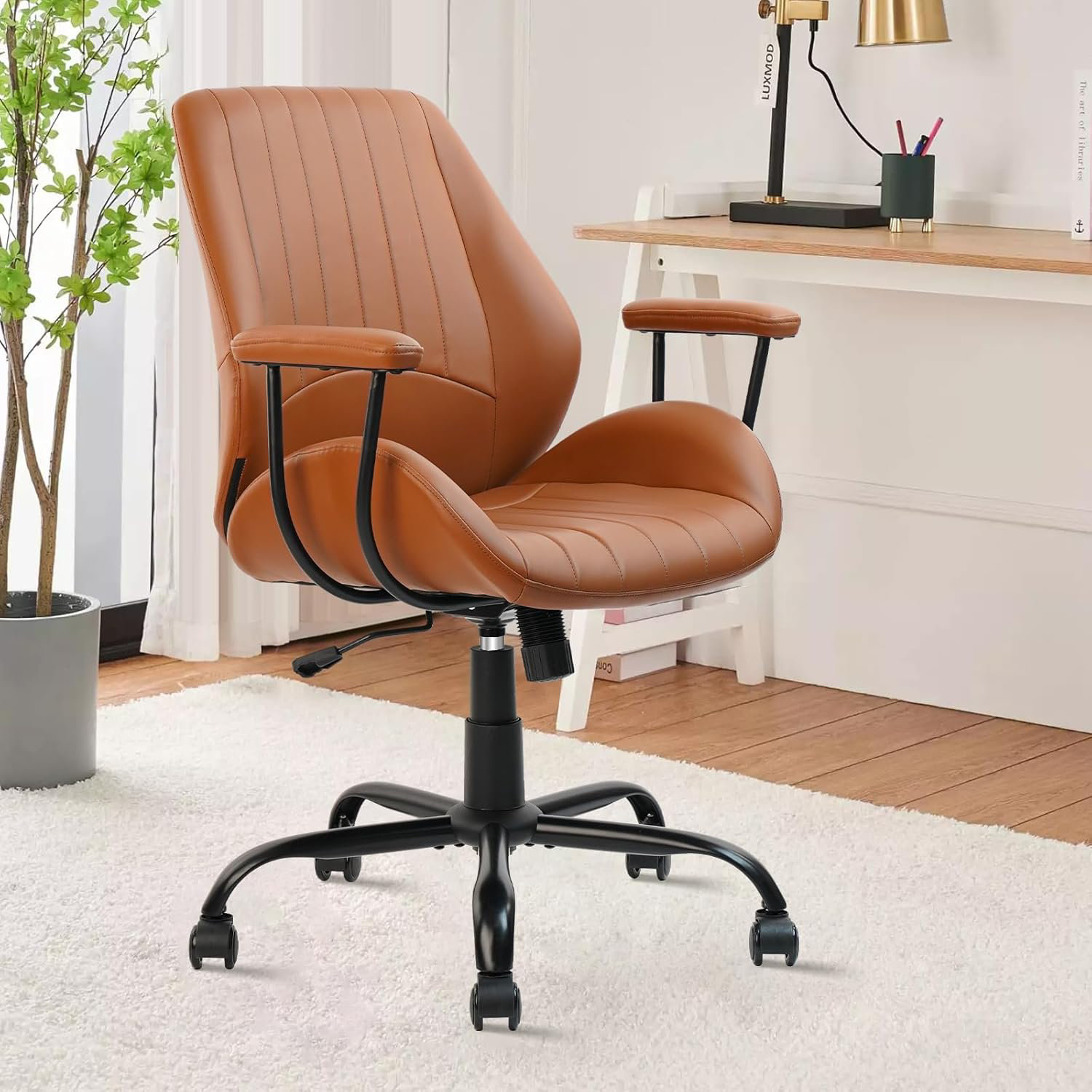 Orblue Home Office Desk Chair, Adjustable Height Mid Century PU Leather ...