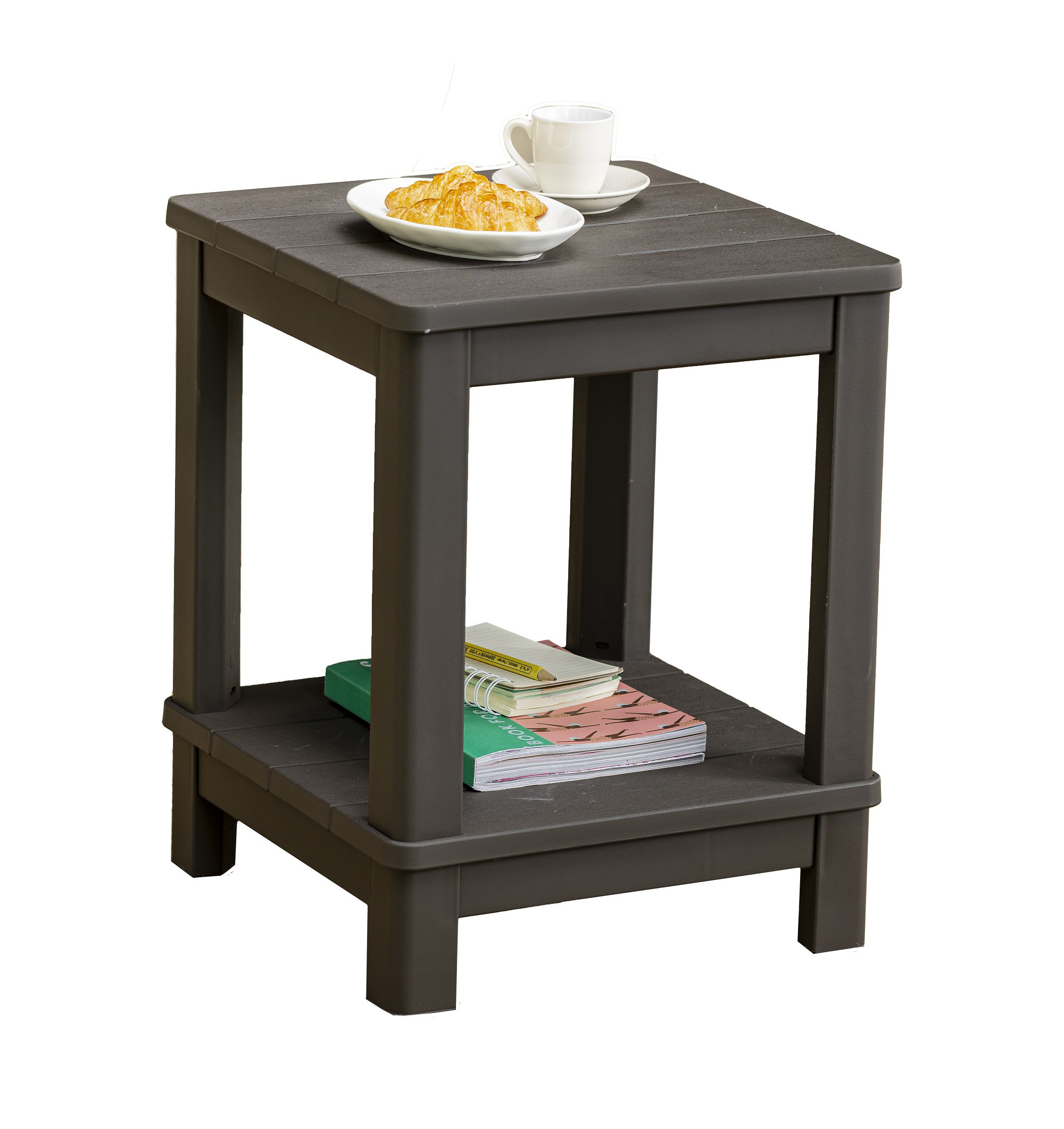 Keter Deluxe Outdoor Indoor Side Table Two Tiers and Easy Assembly ...