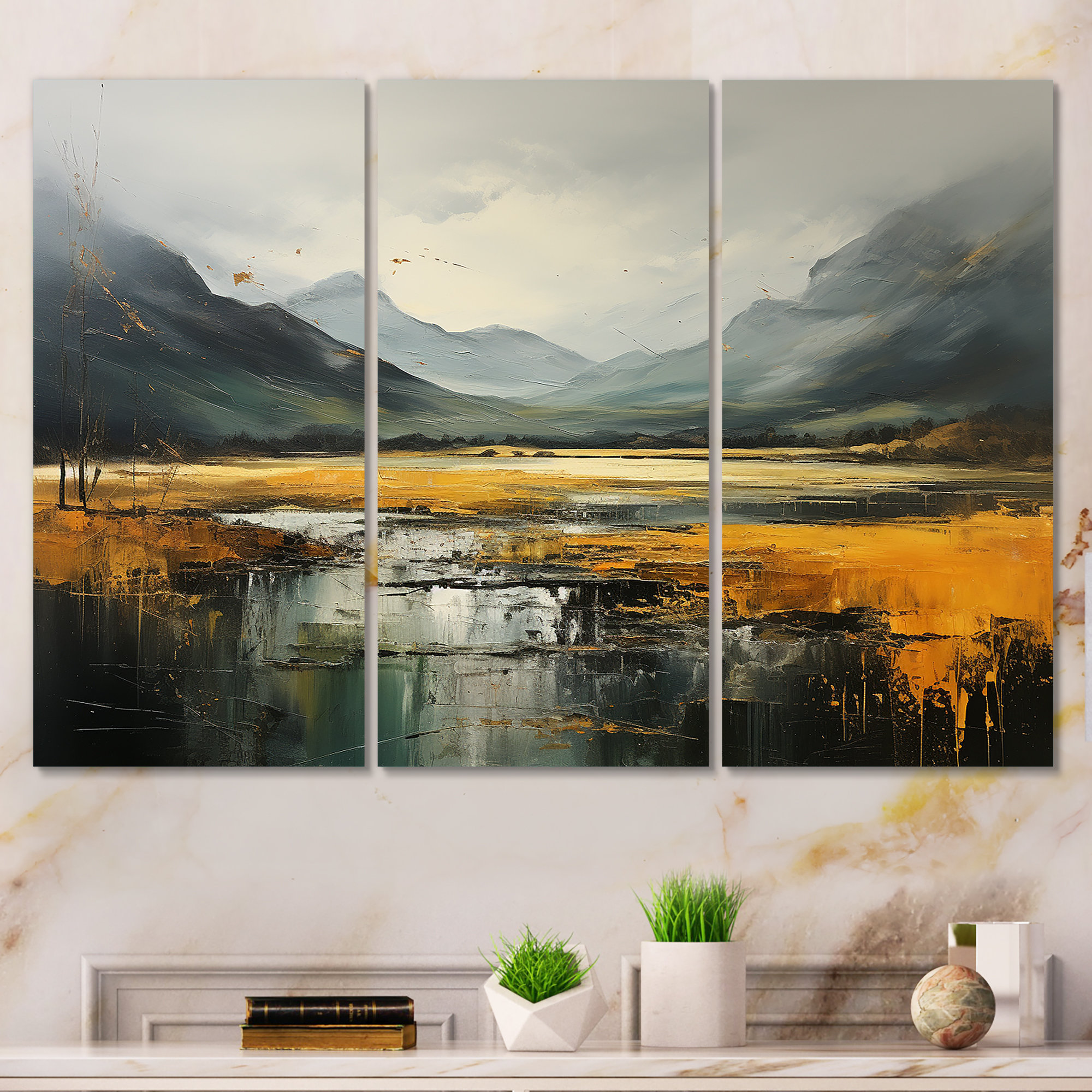 Millwood Pines Grey And Yellow Abstract Mountain Landscape I - Abstract ...