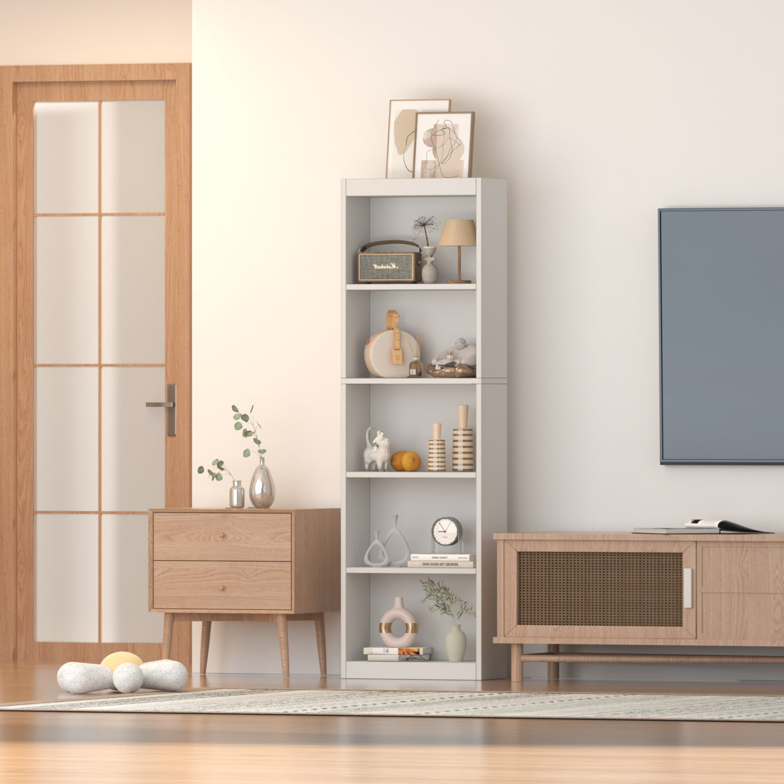 Ebern Designs 5 Tier Bookshelf, 20 Inches Wide Wooden Storage Shelves ...