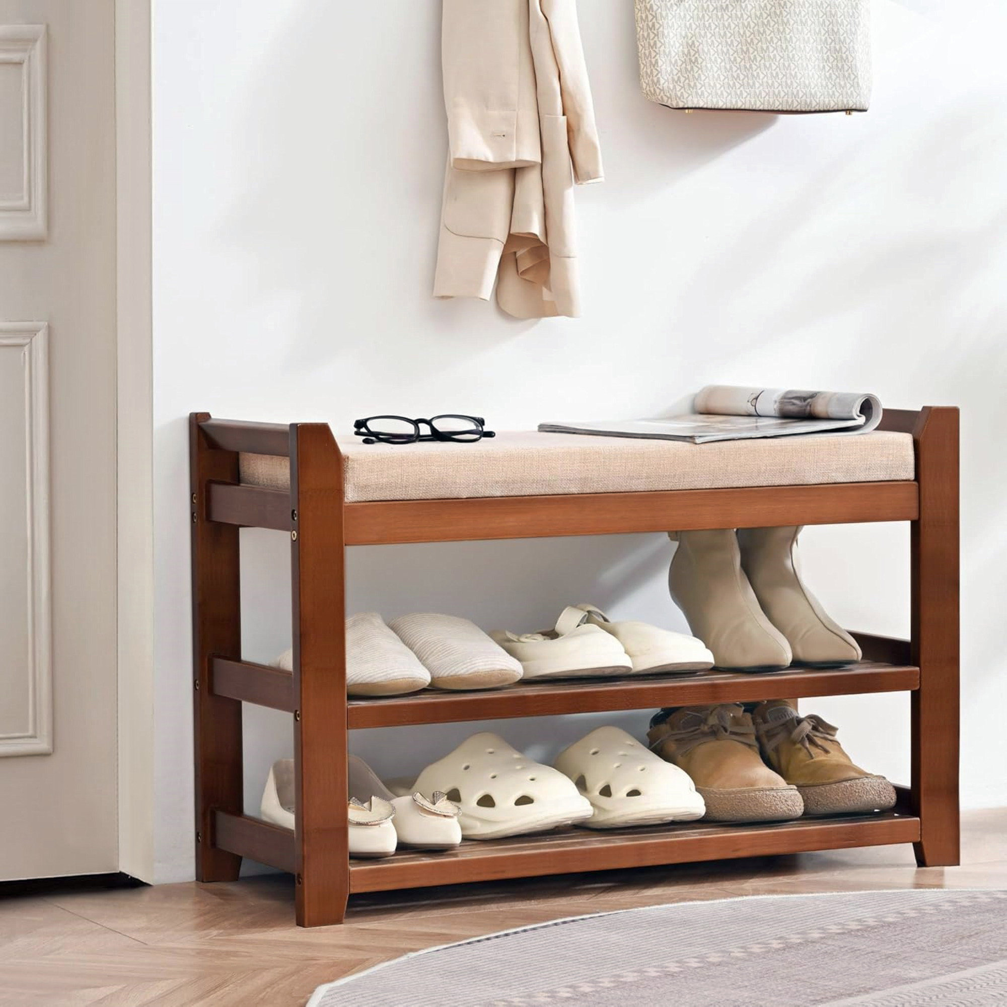 Red Barrel Studio® Shoe Rack Bench With Cushion, Entryway Shoe Bench ...