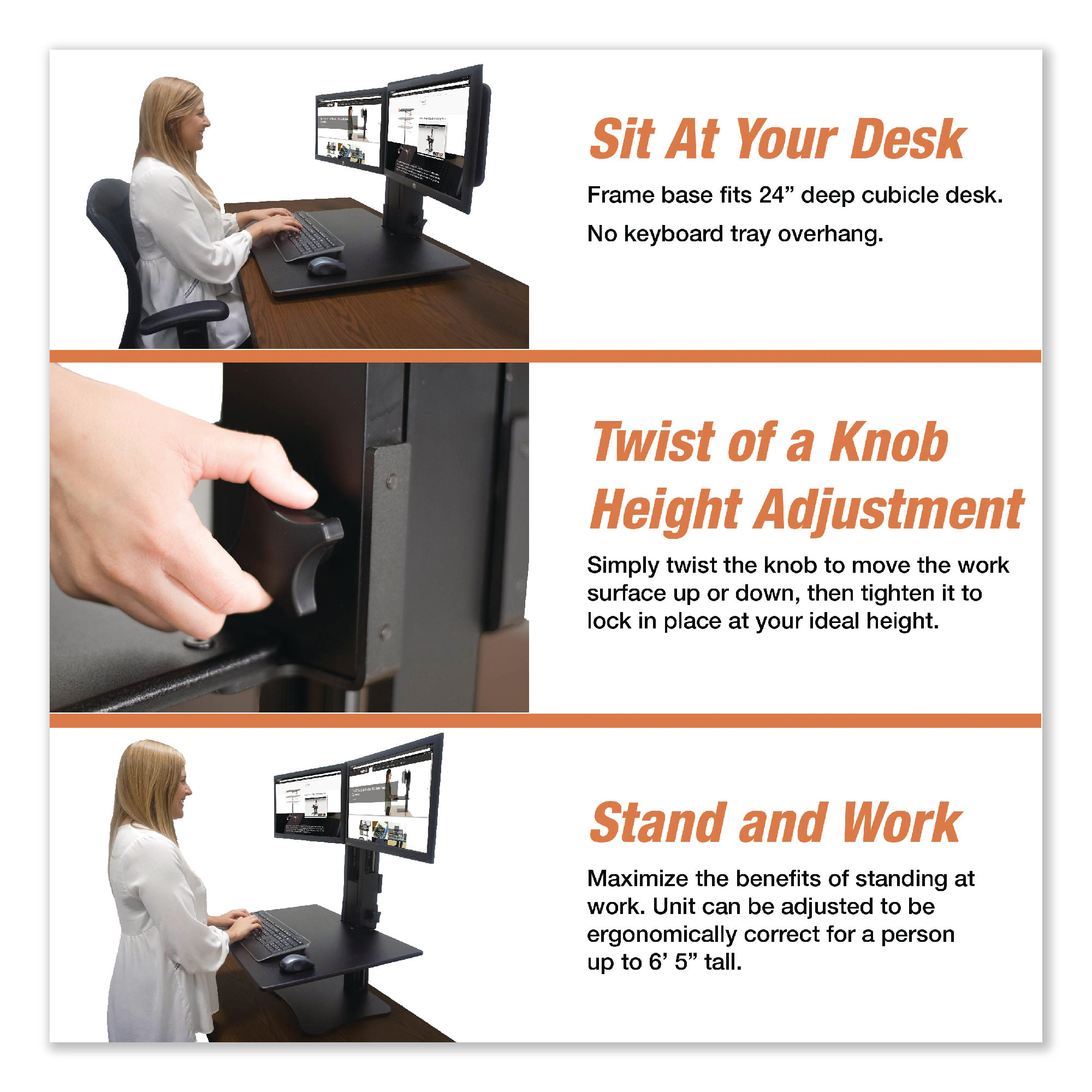 Victor High Rise Dual Monitor Standing Desk Workstation, 28" X 23" X 10 ...