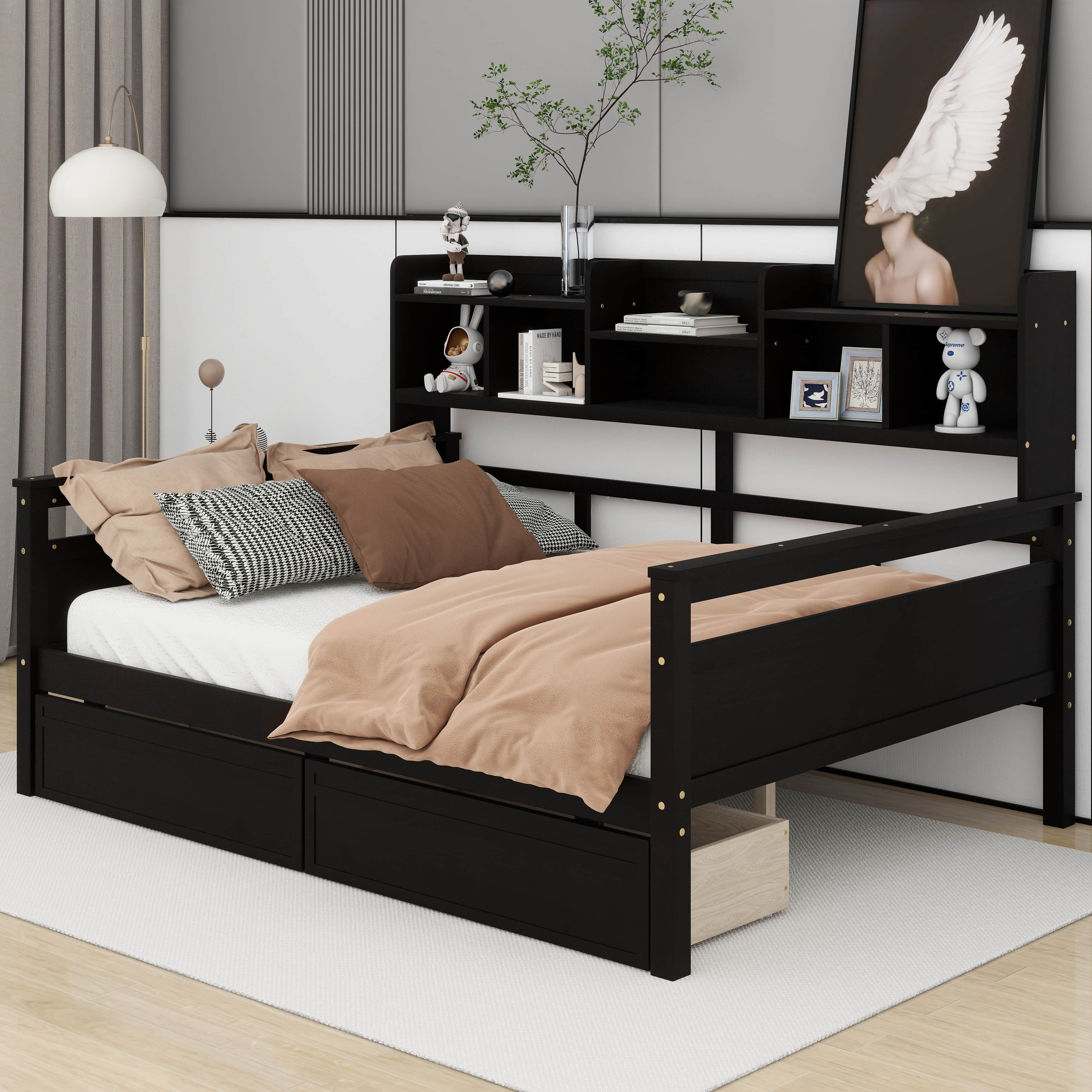 Red Barrel Studio® Pren Daybed with Bedside Shelves and Two Drawers ...