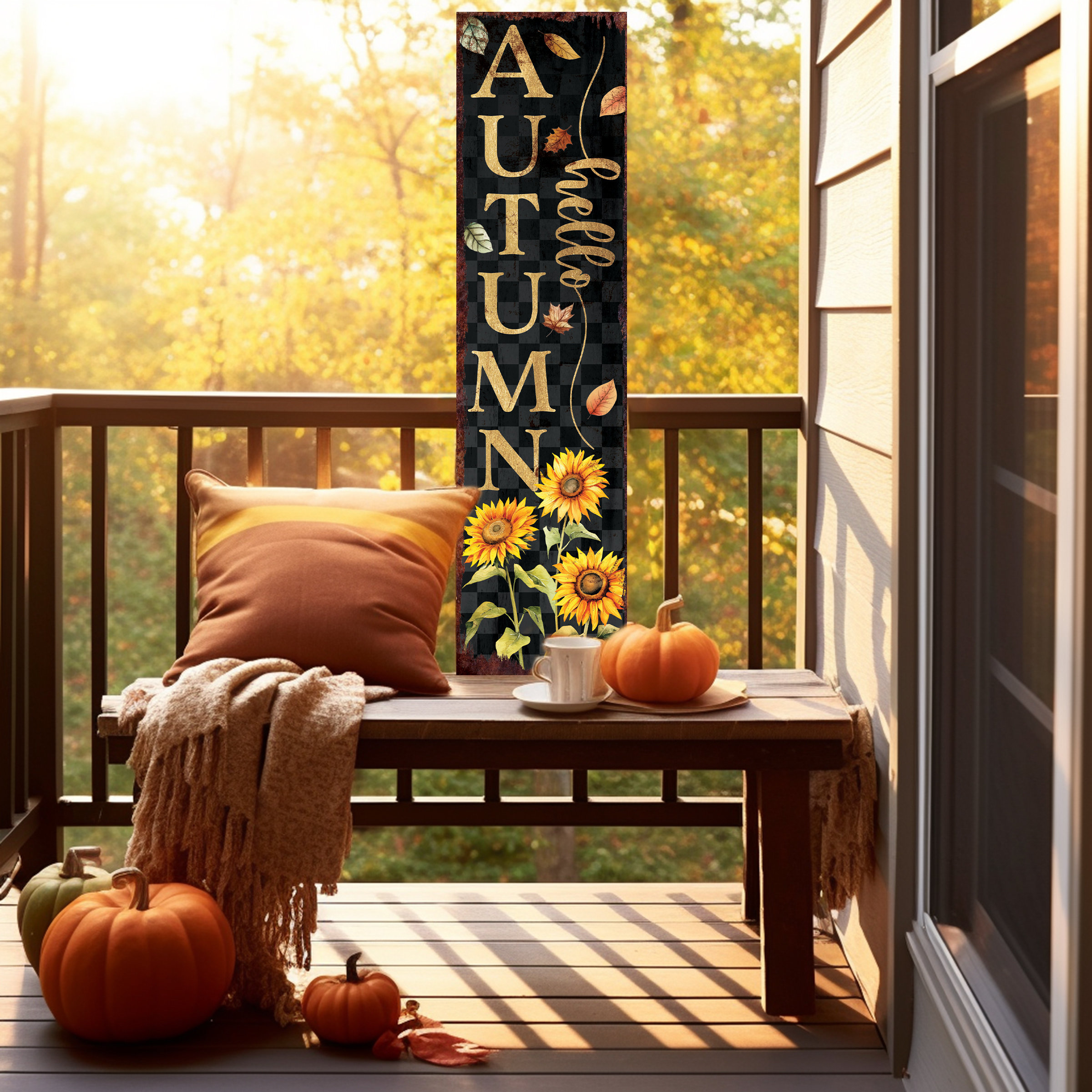August Grove 36in Hello Autumn Porch Sign - Front Porch Fall Welcome ...