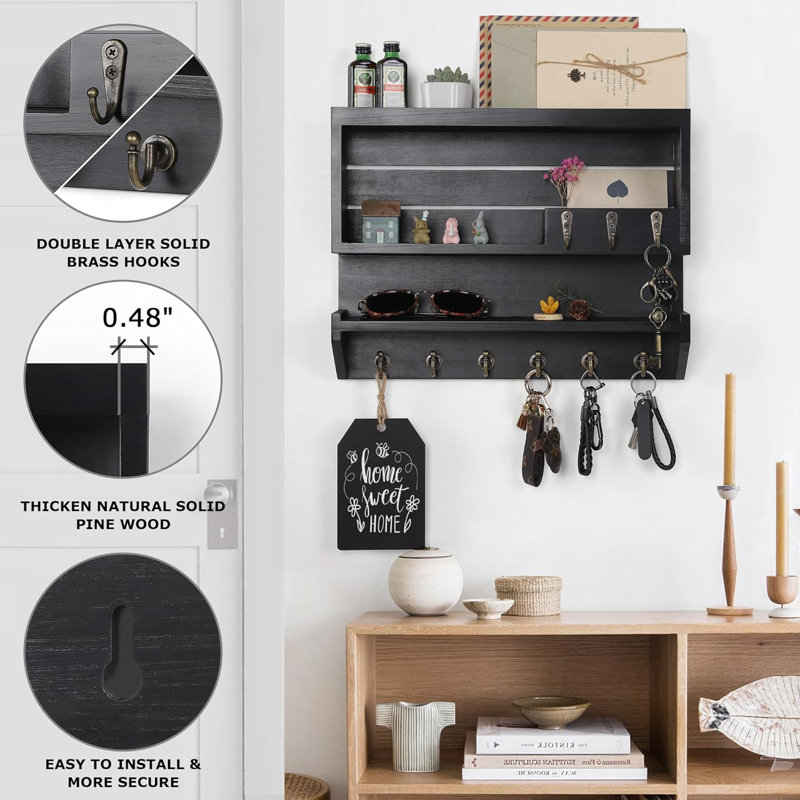 Belleze Manufactured Wood Wall Organizer with Key Hooks | Wayfair