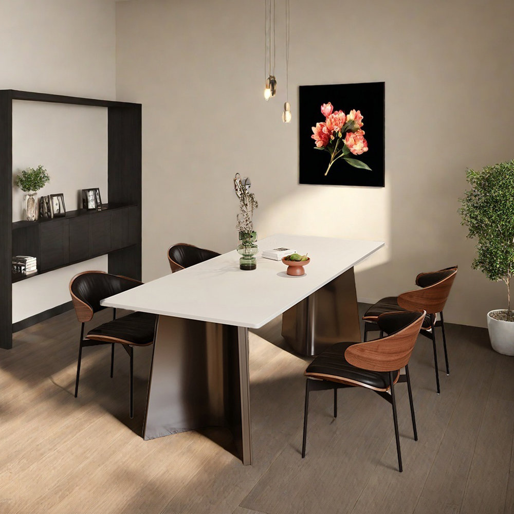 Beicang Home Pure white Rock Slab Tabletop Rectangular Table | Wayfair