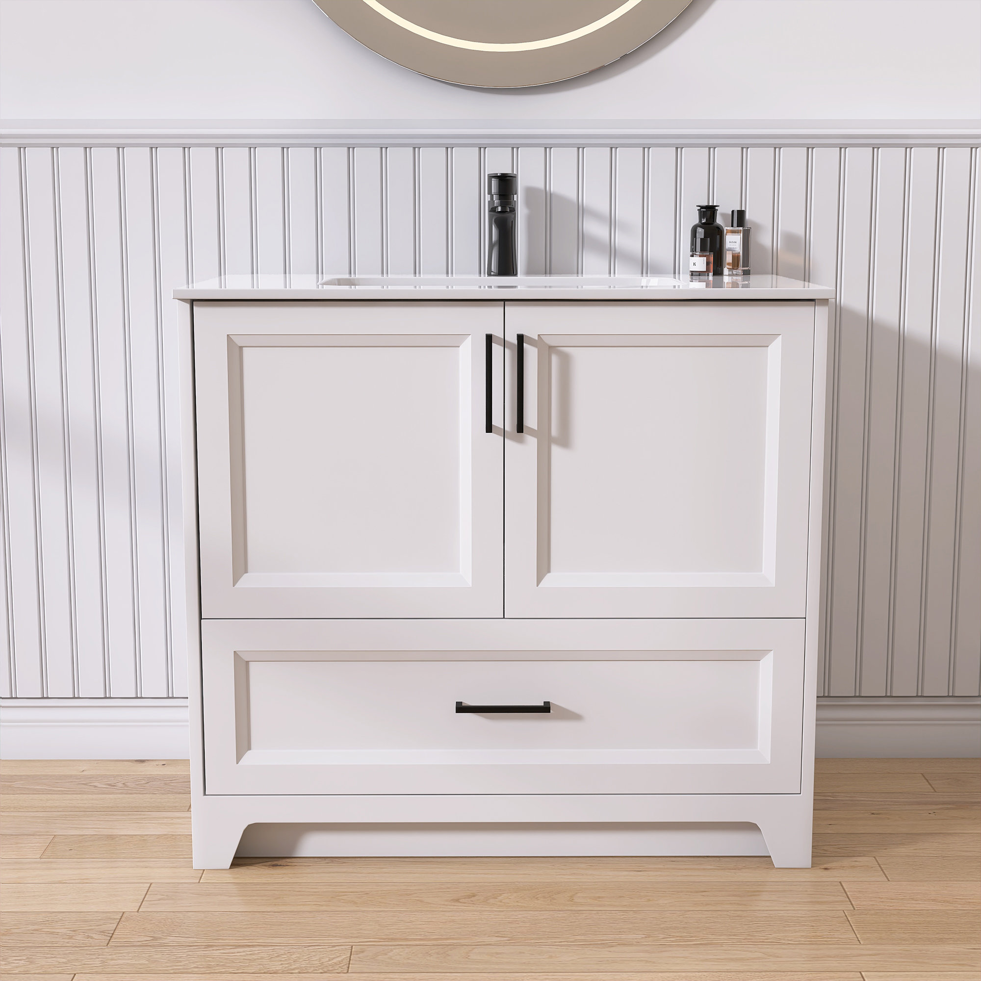 Lark Manor 36 Inch Freestanding Solid Wood Frame Bathroom Vanity ...