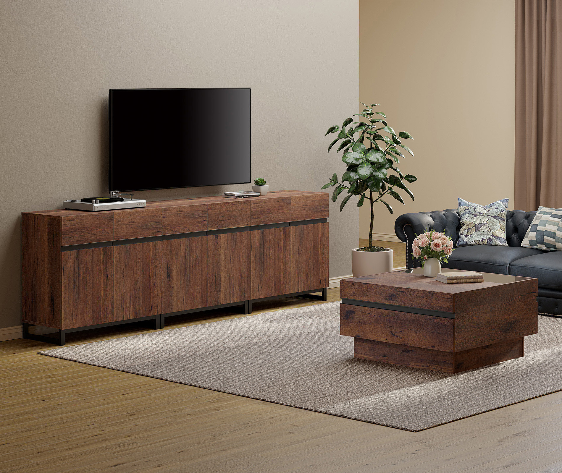 Millwood Pines Ensemble de meuble télé moderne avec 2 tables basses ...