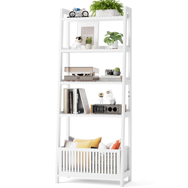 Beachcrest Home™ Ladder Bookshelf with Storage, Display Shelf Tall ...