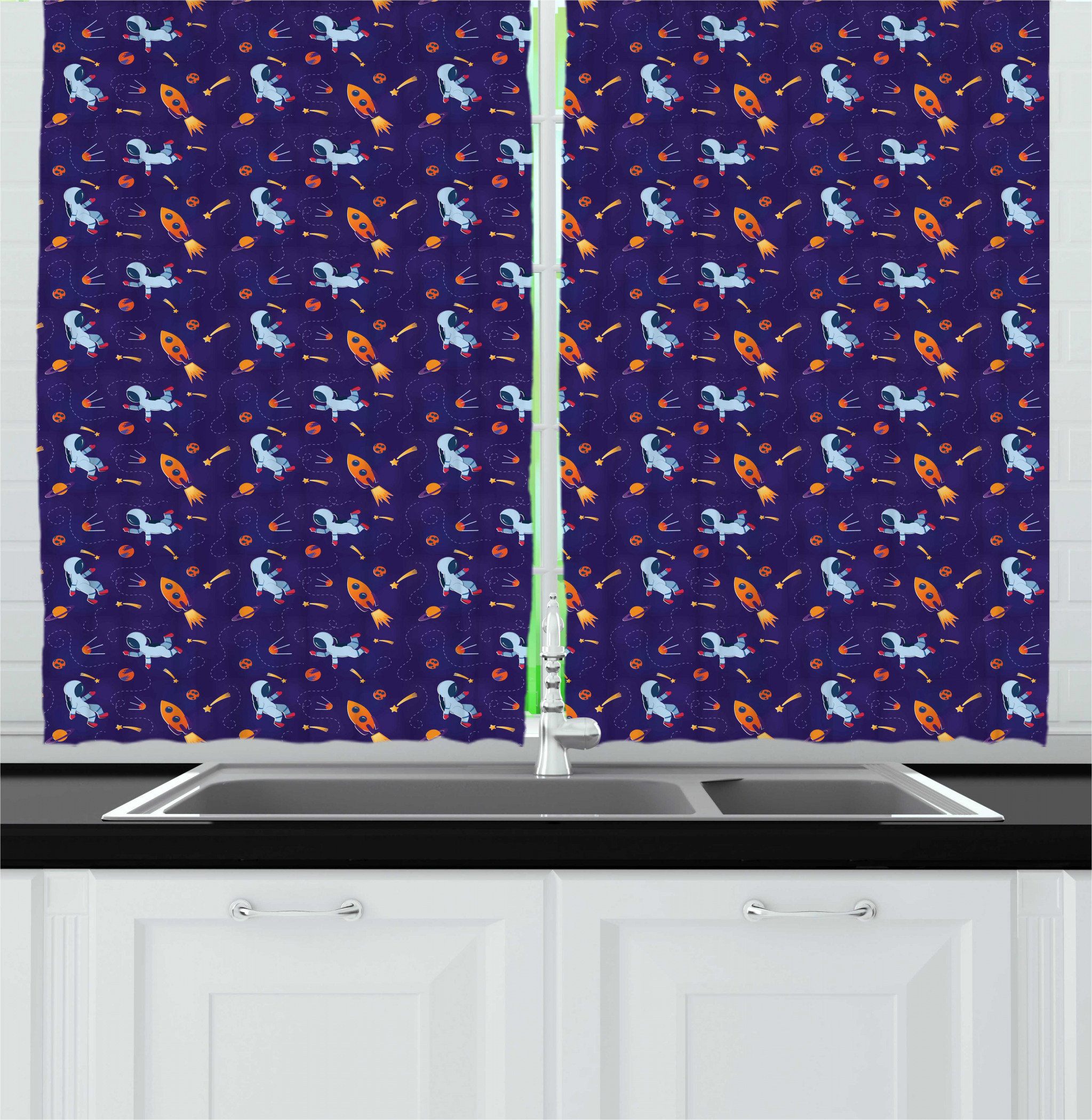 Ambesonne Galaxy Repetitive Pattern of Cartoonish Astronauts Rockets ...