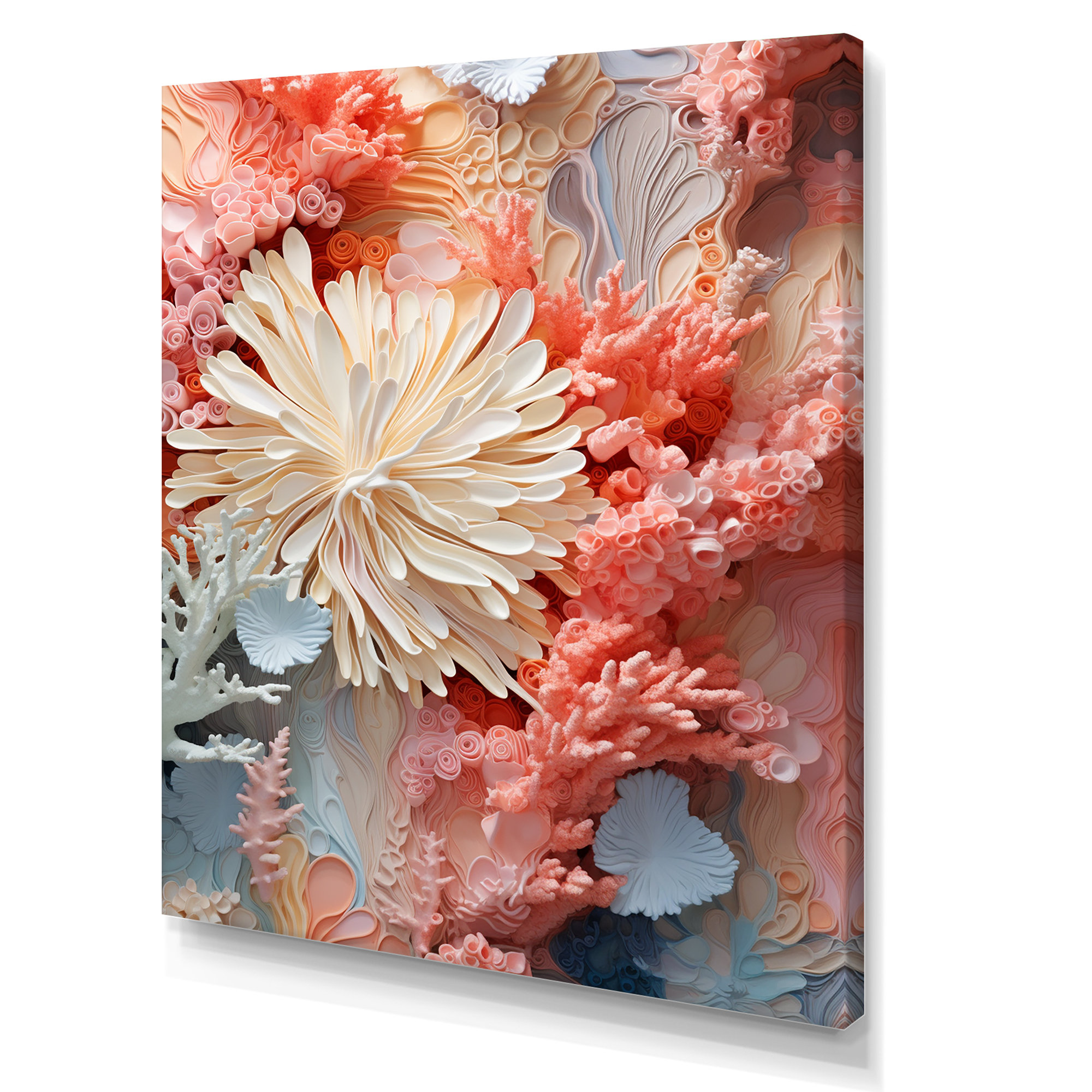 Highland Dunes Pink And White Coastal Coral Collage IV On Canvas Print ...