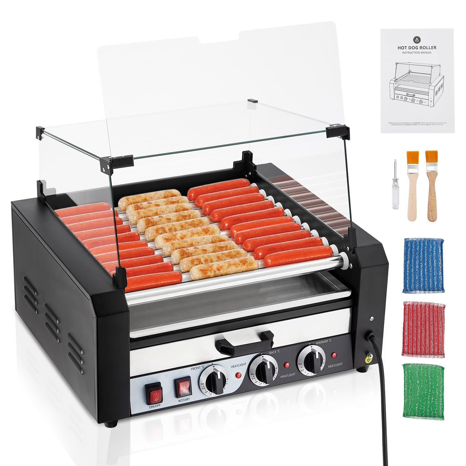 babevy 11 Rollers 30 Hot Dogs Capacity 1950W Hot Gog Roller Machine - Wayfair Canada