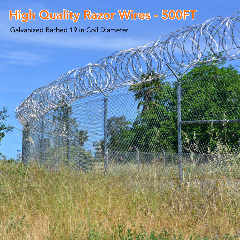 FDFK 500 Ft Razor Fence, Concertina Wire, Weather Resistant, Galvanized ...