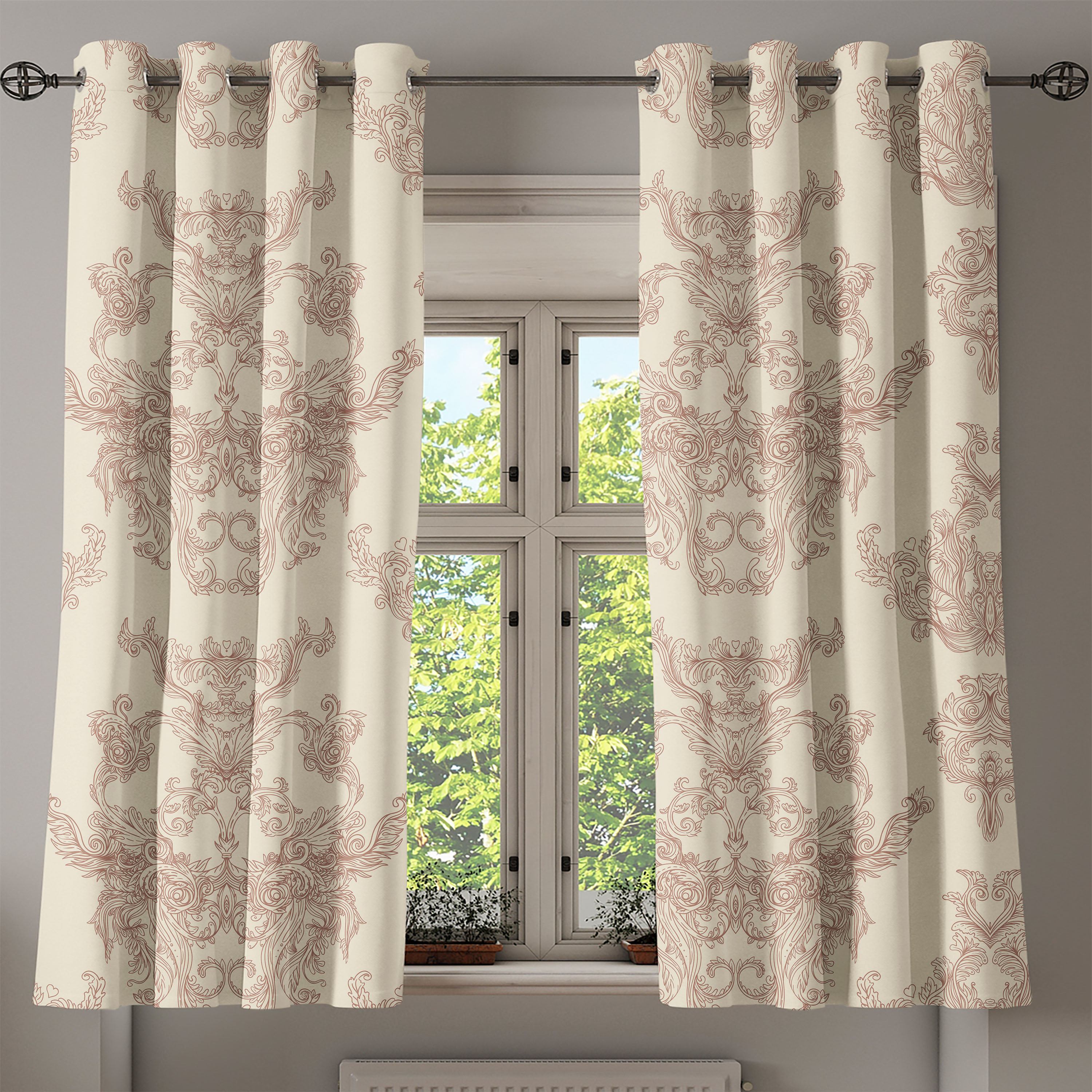 Astoria Grand Damask Grommet Curtain Rococo Renaissance Flowers 50" x ...