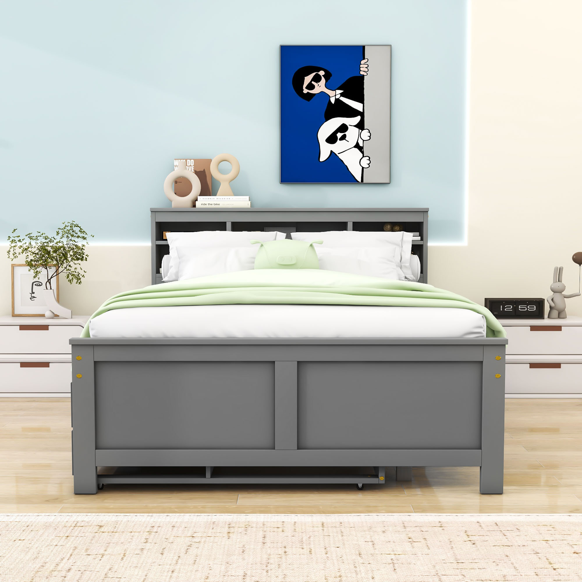 Lark Manor™ Lit plateforme avec port USB intégré, lit gigogne simple et ...