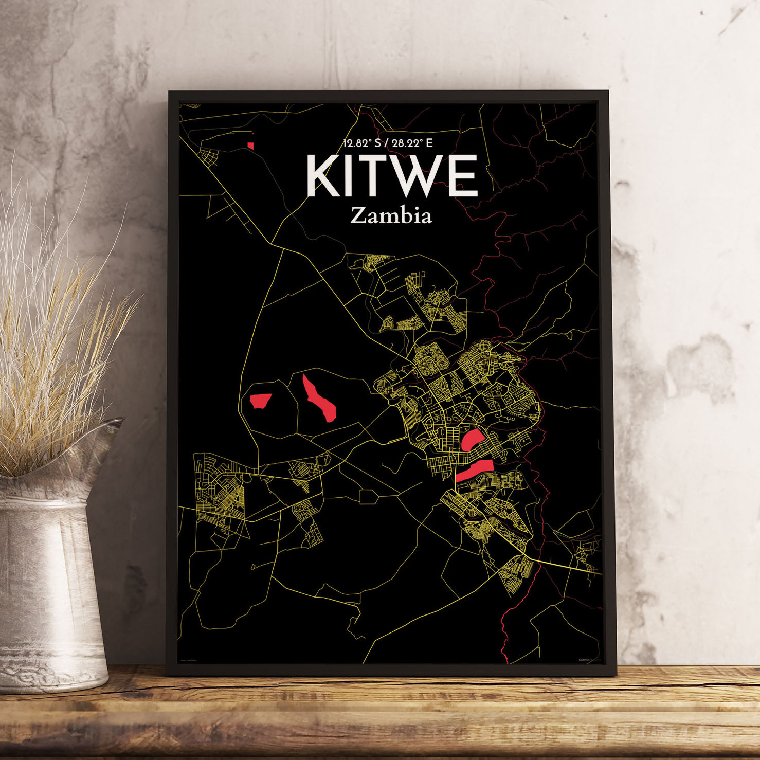 Wrought Studio™ 'Kitwe City Map' Graphic Art Print Poster in Contrast ...