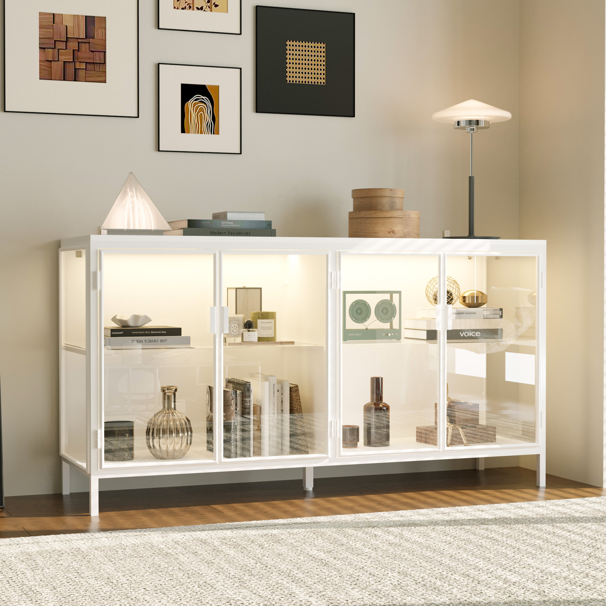 Orren Ellis 55.1'' W Horizontal Industrial Style Lighted Glass Door ...