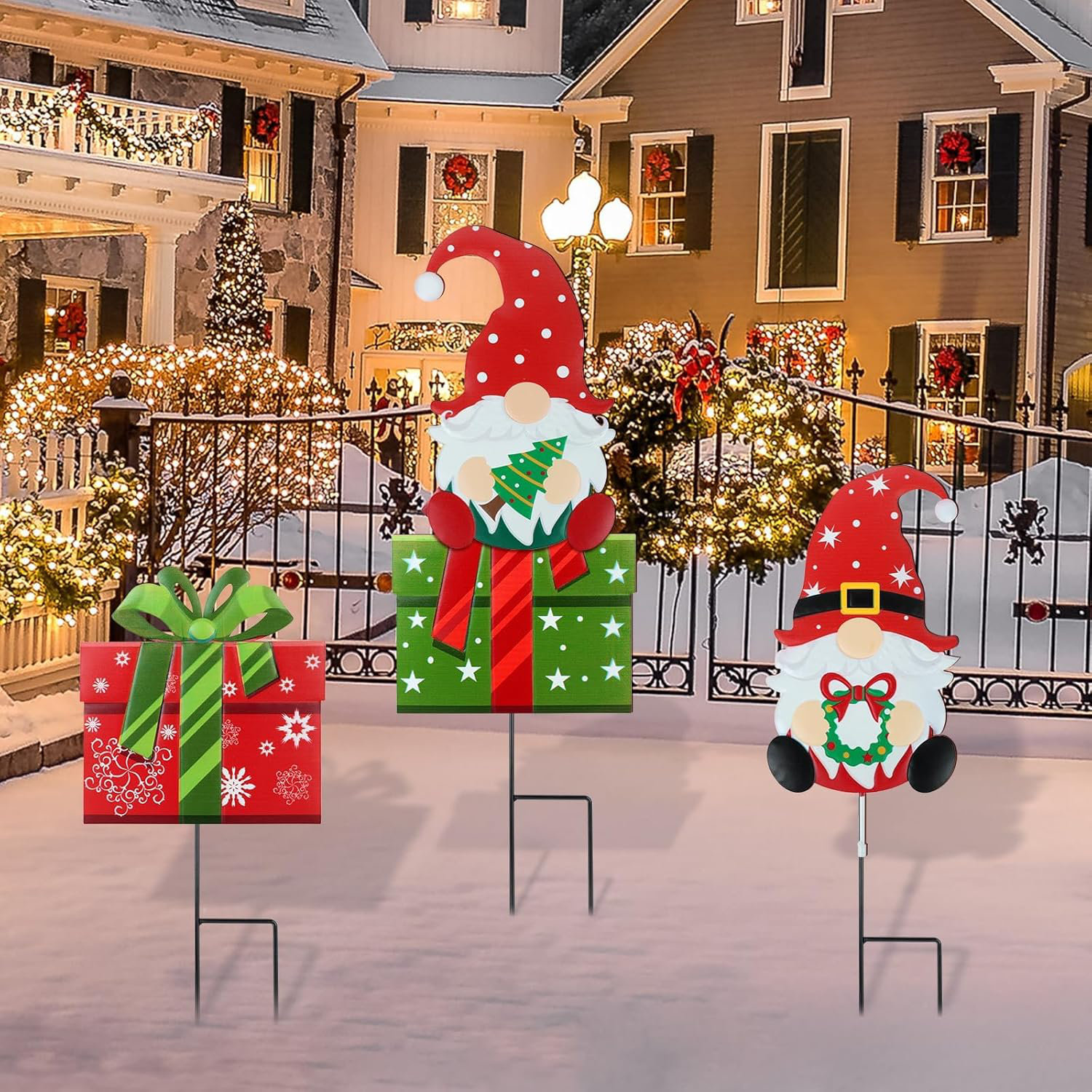 Metal Outdoor Christmas Yard Decorations 4 Pcs Metal Christmas Yard