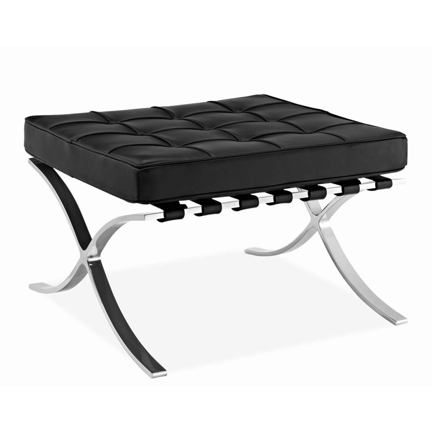 HomeRoots 24" Black Genuine Leather and Silver Tufted Footstool Ottoman ...