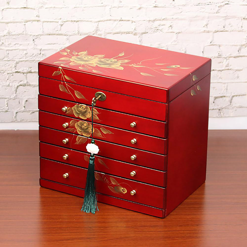 Bloomsbury Market Hand-Drawn Rose Wood Jewelry Box 6-Layer Jewelry ...