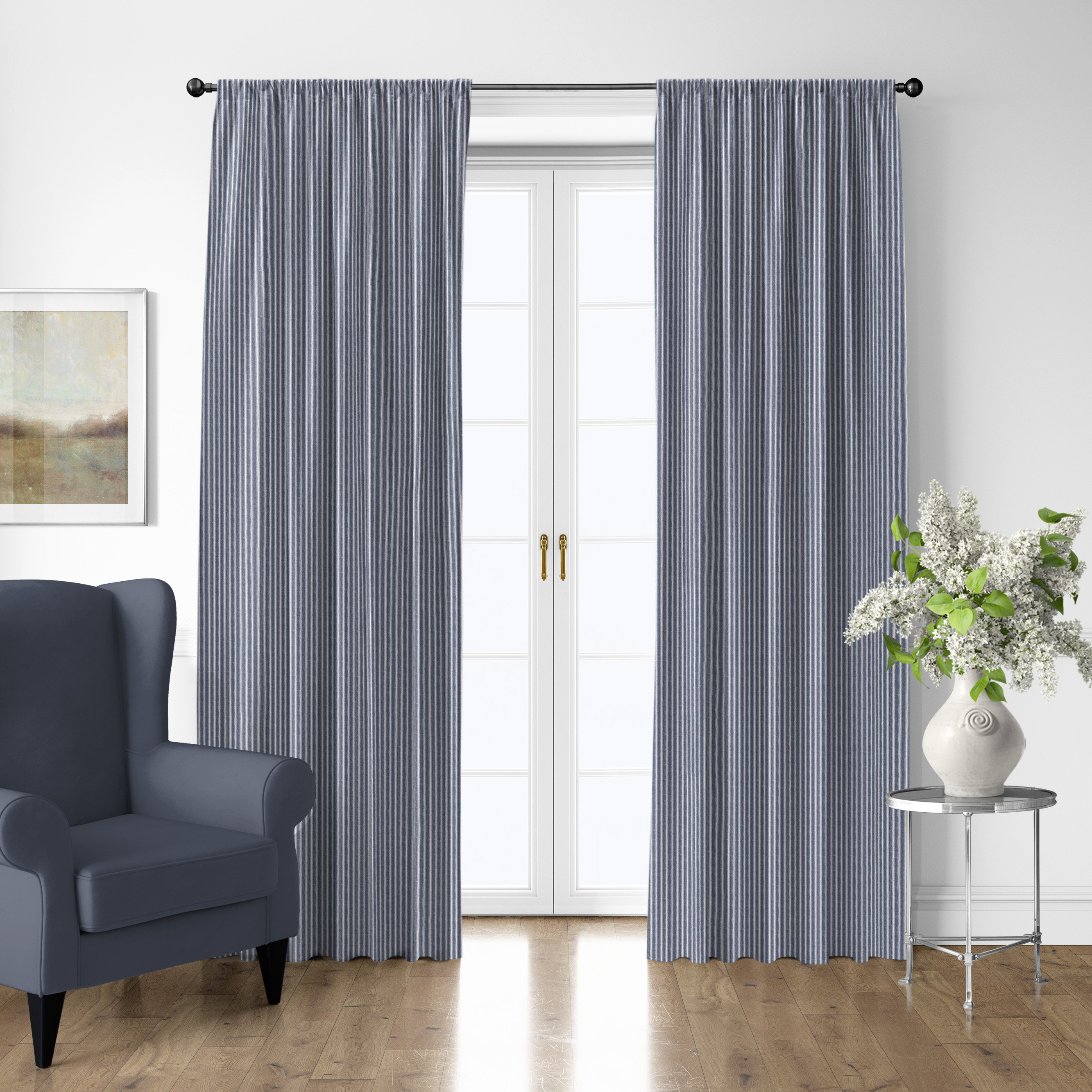 6ix Tailors Fine Linens Walker Ticking Stripe Indigo/White Cotton ...