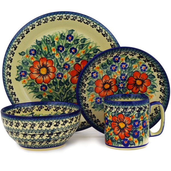 Polmedia Polish Pottery 4 Piece Place Setting, Service for 1 | Wayfair